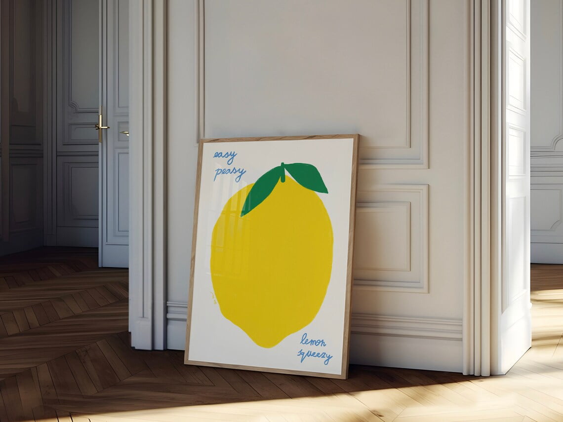 Lemon Wall Art, Easy Peasy Lemon Squeezy Print, Trendy Food Art Print ...