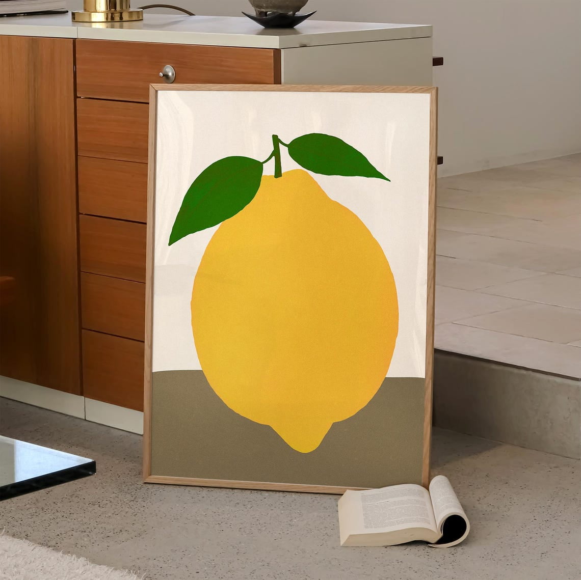 Lemon Wall Art, Lemon Poster, Retro Fruit Print, Mid Century Modern ...