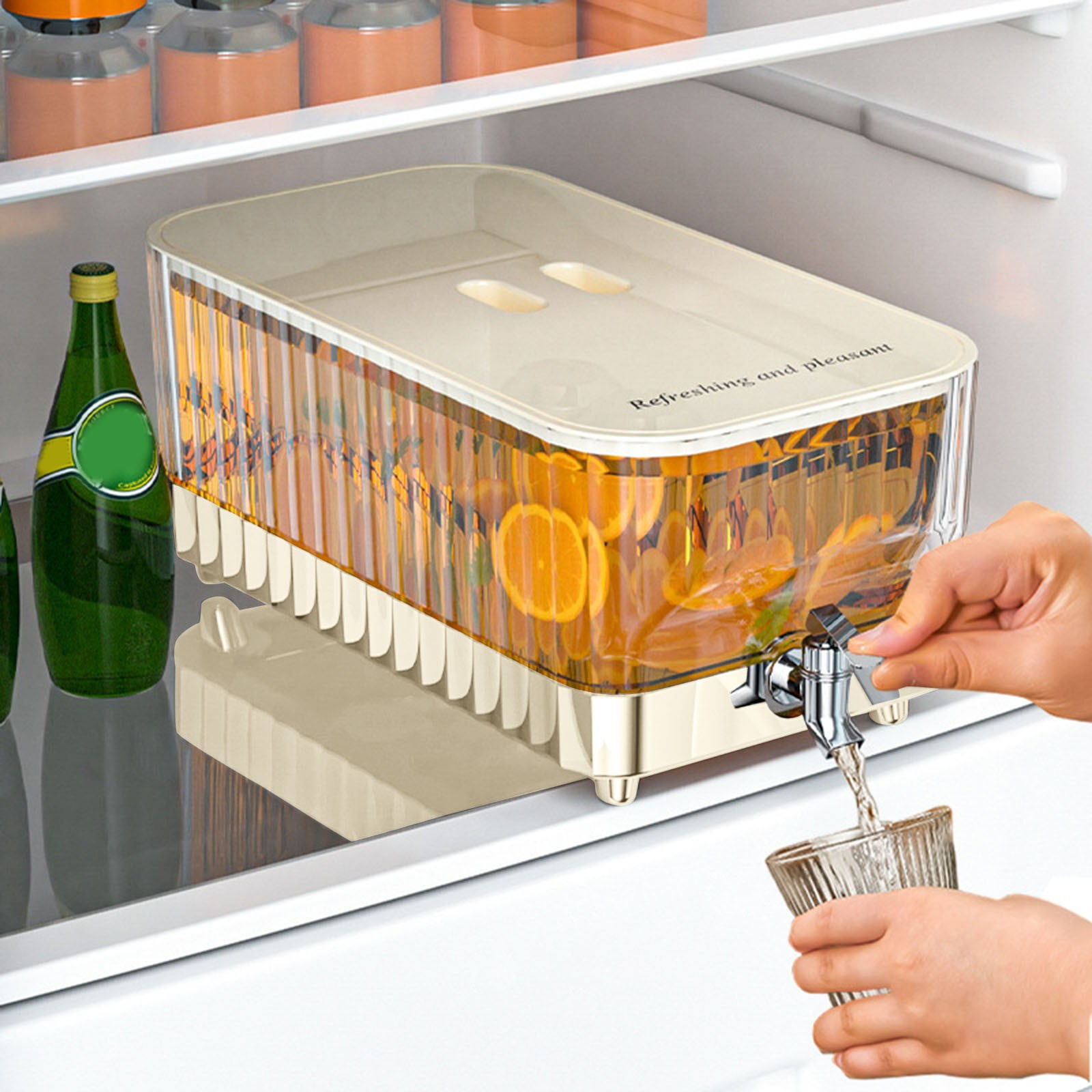 Lemon Water Cooler with Faucet, Ice Fruit Container, Plastic Drink ...