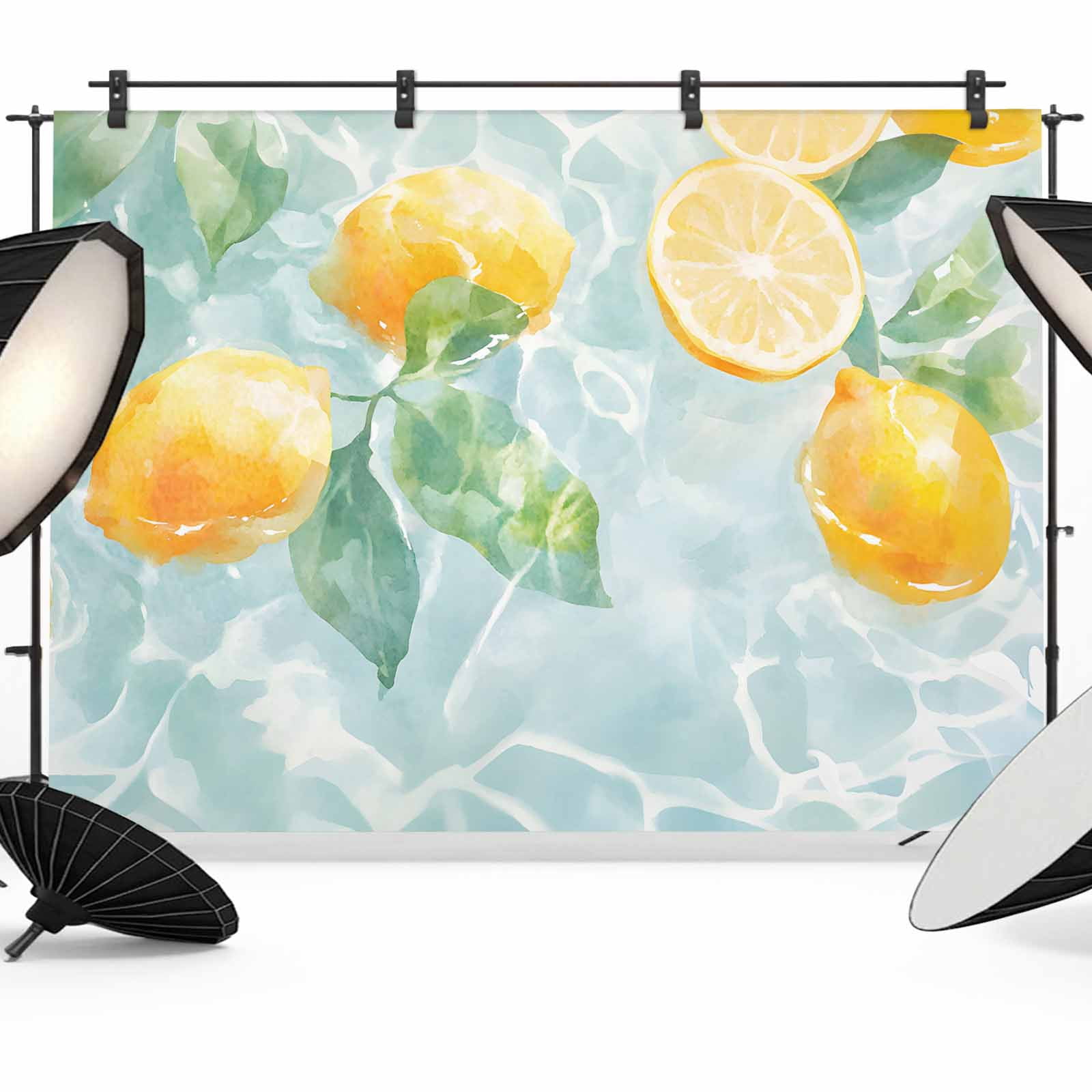 Lemon in Water Photography Backdrop 10x8FT, Watercolor Lake Leaf Photo ...