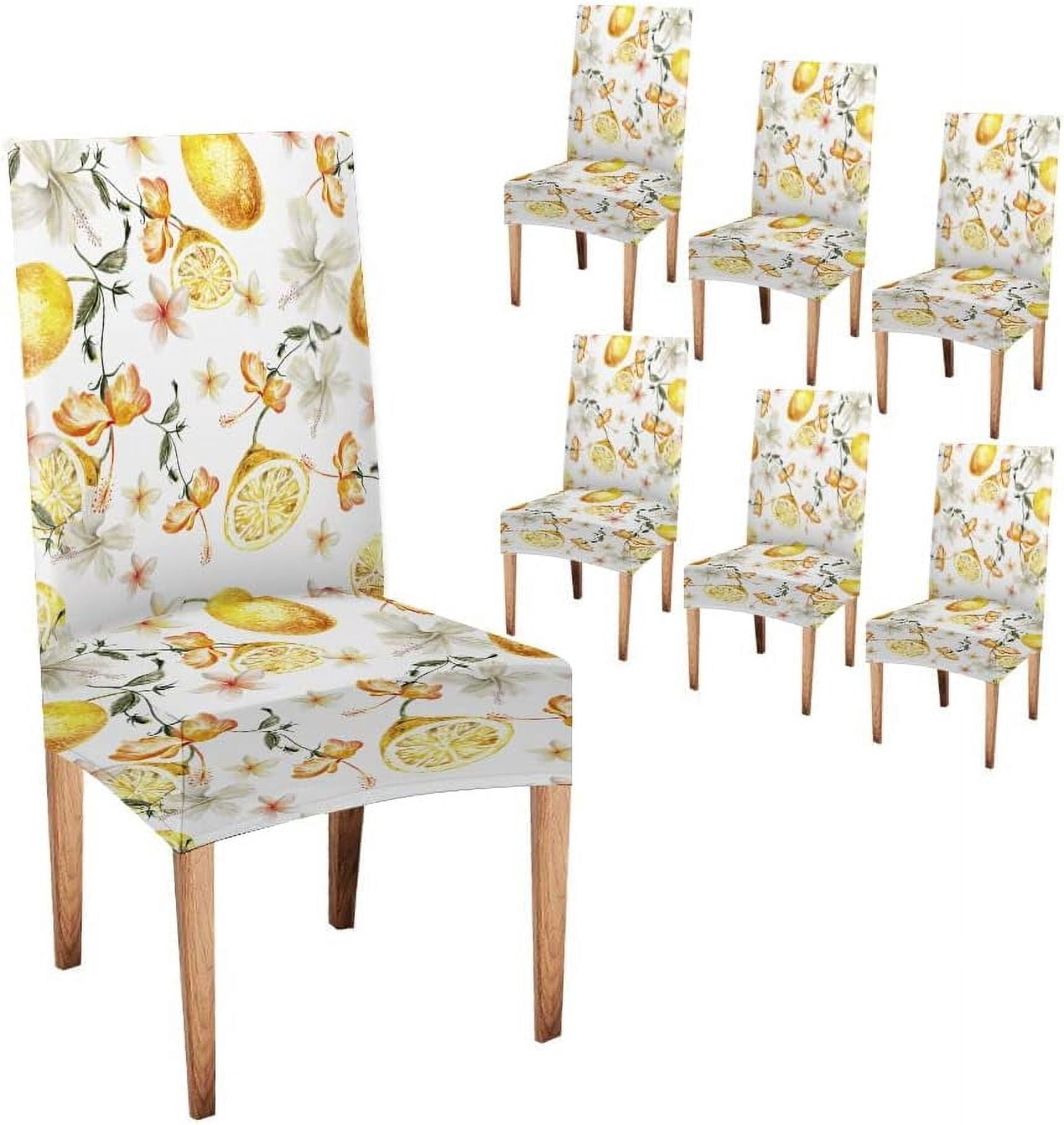 Lemon Watercolor Chair Covers for Dining Room 6 Pack and Dining Kitchen ...