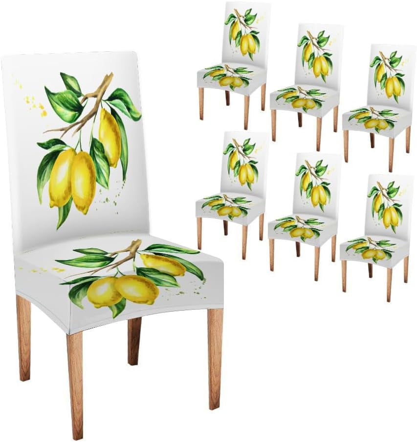 Lemon Watercolor Chair Covers for Dining Room Set of 6 Lemon Branch ...