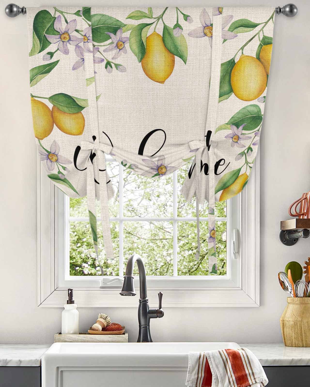 Lemon Watercolor Country Style Window Curtain for Living Room Bedroom Balcony Cafe Kitchen Tie ...