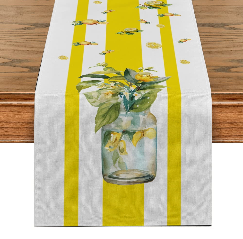 Lemon Watercolor Geometry Table Runner Wedding ration Cloth Dining r ...
