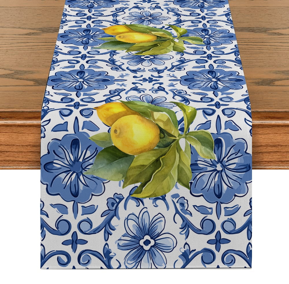 Lemon Watercolor Geometry Table Runner Wedding ration Cloth Dining r ...