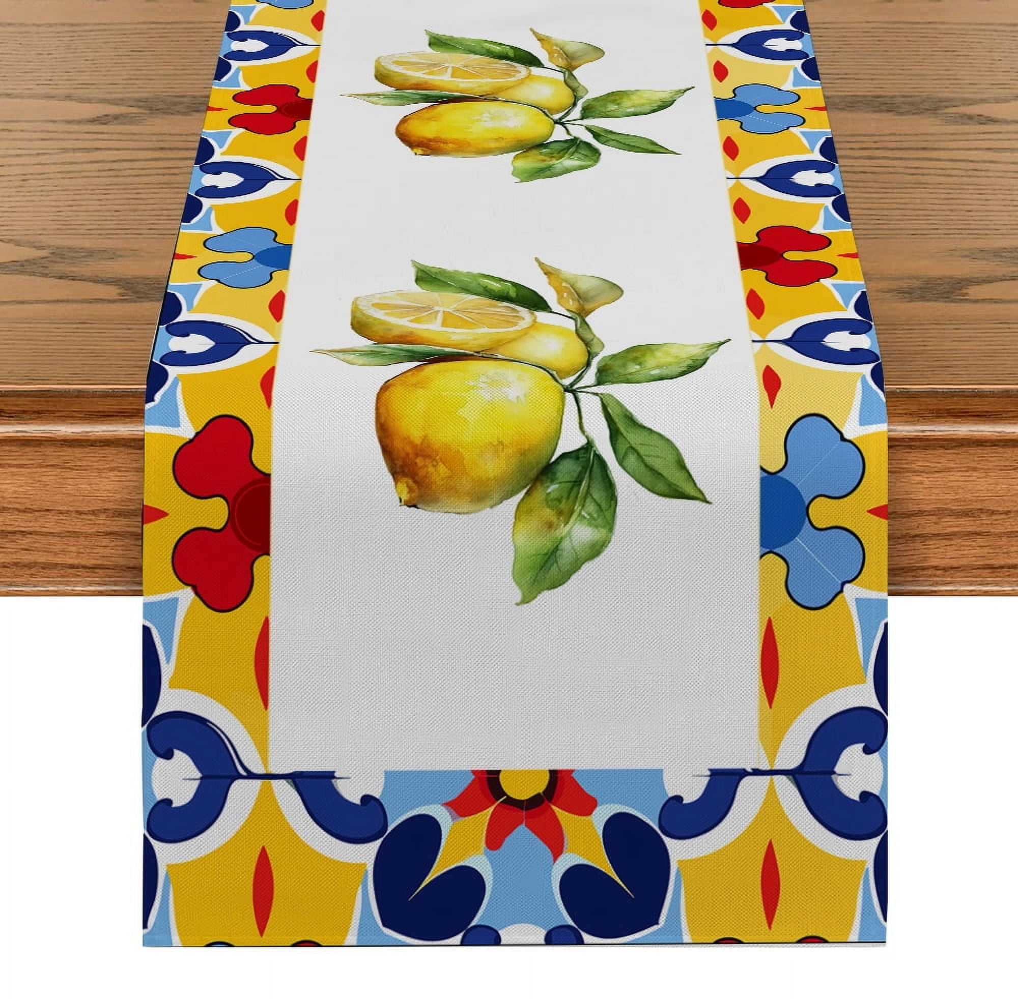 Lemon Watercolor Geometry Table Runner Wedding ration Cloth Dining r ...