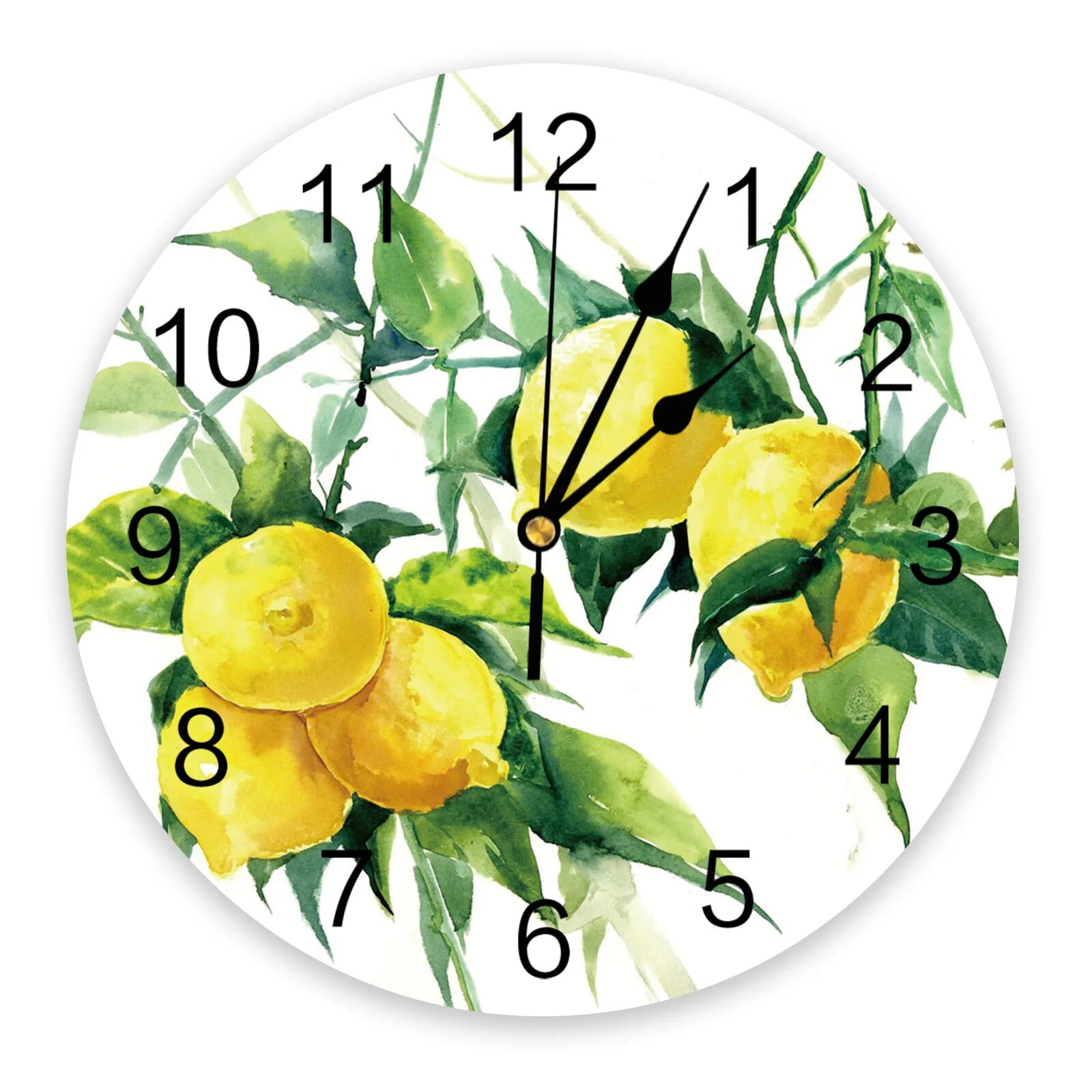 Lemon Watercolor Leaves PVC Wall Clock Modern Design Living Room ...