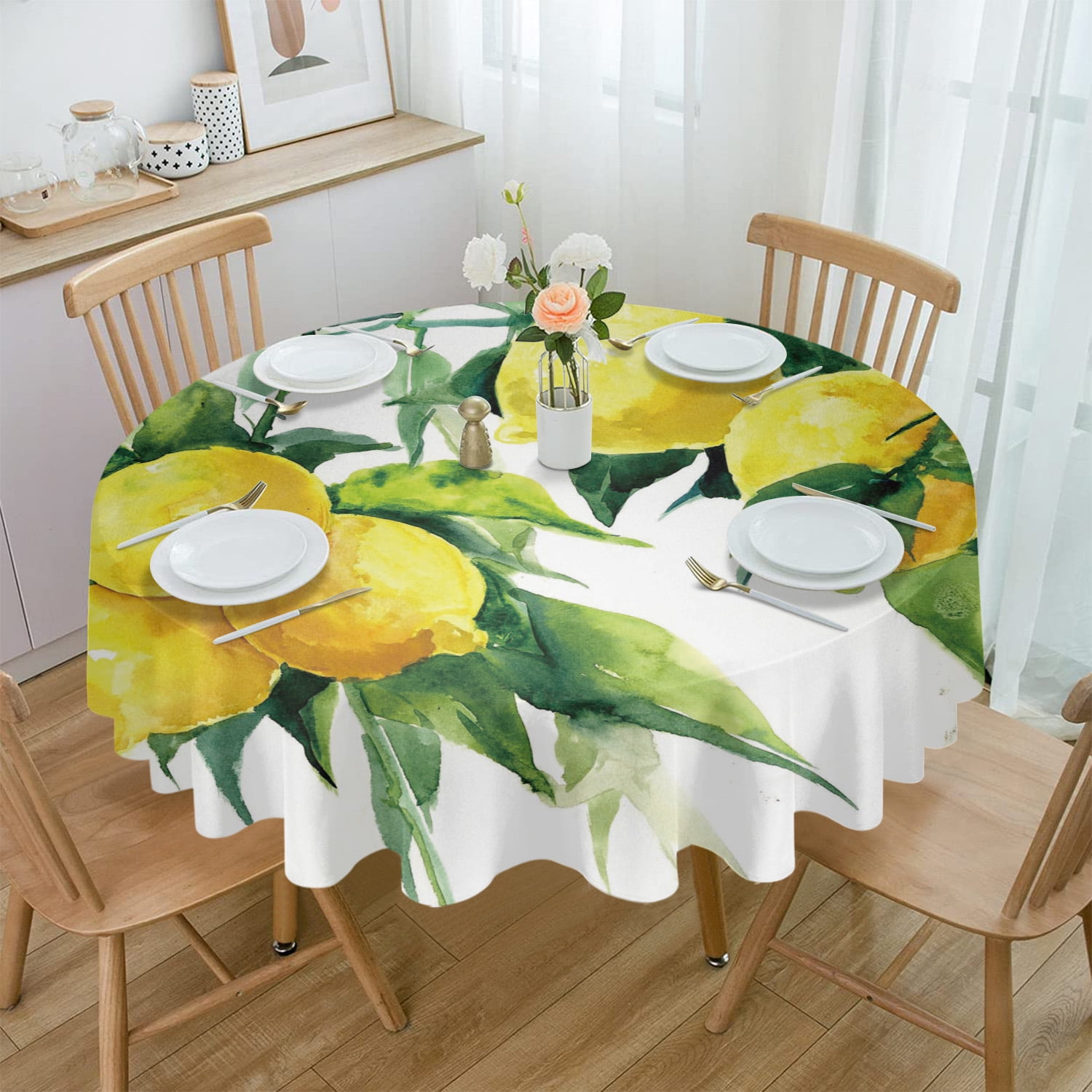 Lemon Watercolor Leaves Tablecloths for Dining Table Waterproof ...