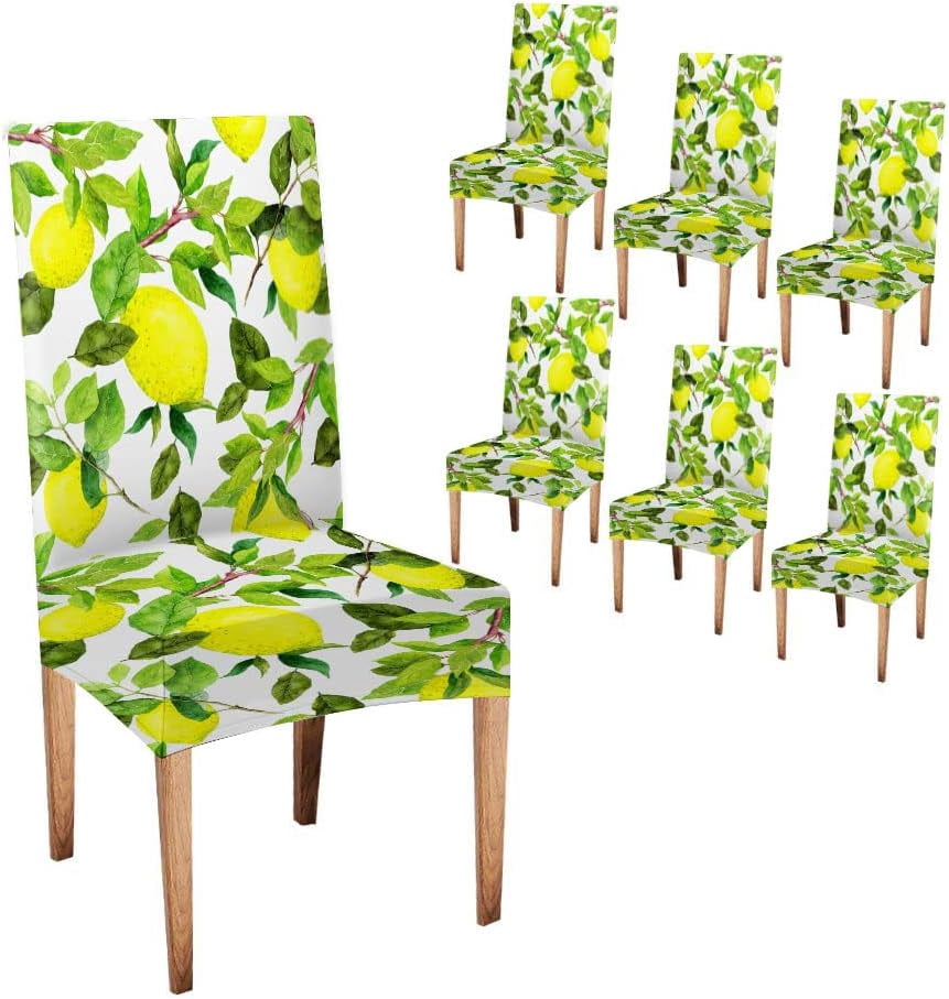Lemon Watercolor Stretch Chair Covers for Dining Room 6 Pack,Printed ...