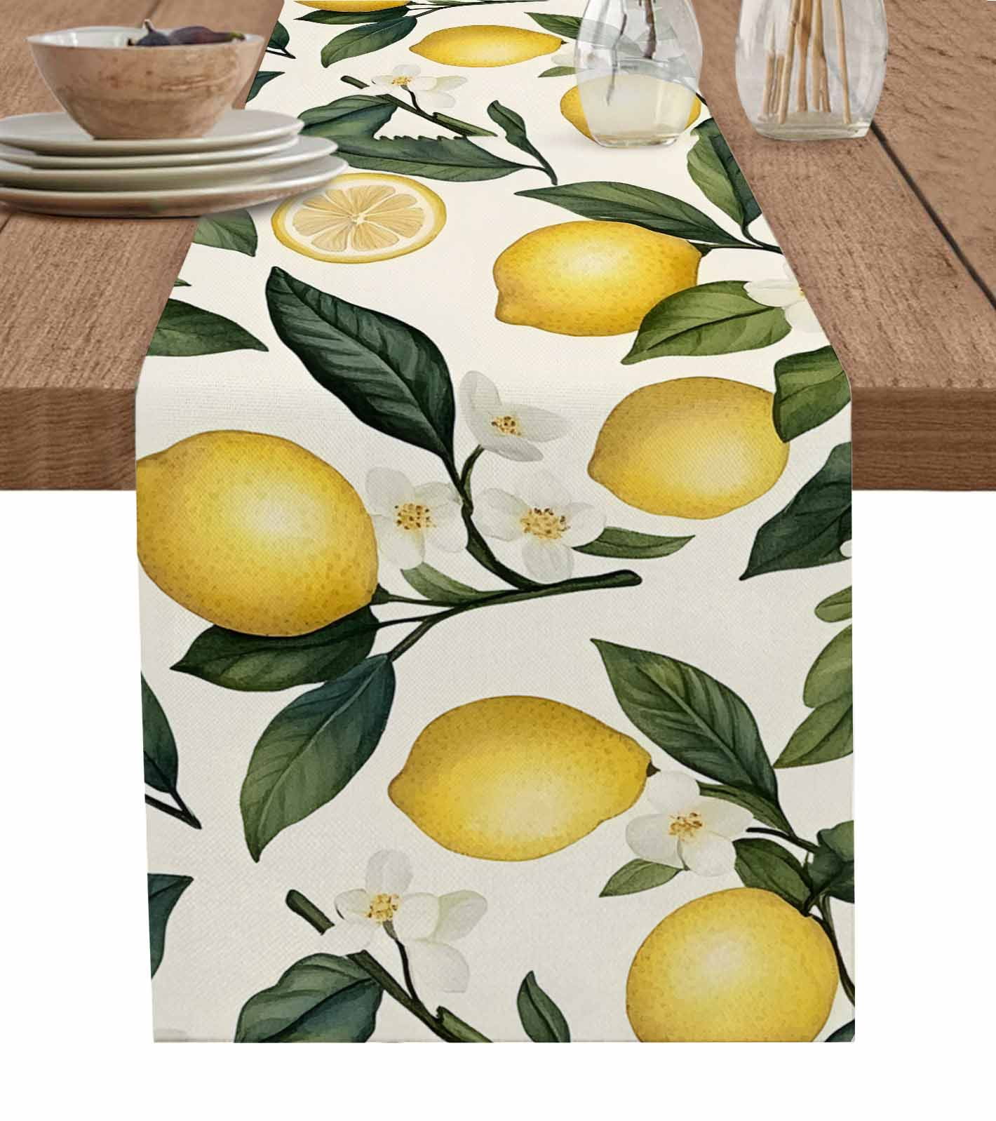 Lemon Watercolor Table Runner 72 Inches, Summer Spring Country Fruit ...