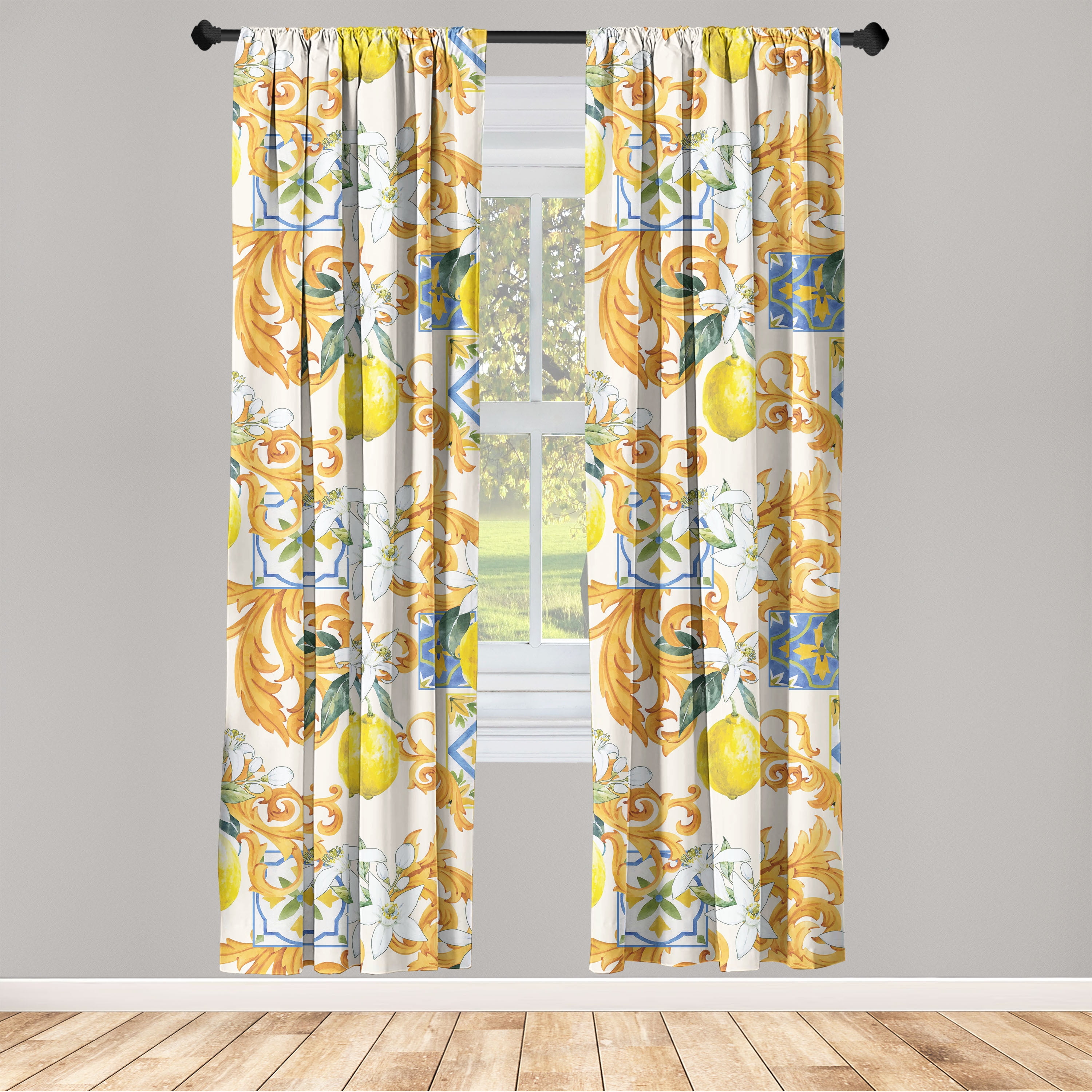 Lemon Window Curtains, Ethnic Mediterranean Inspired Flowers and Citrus ...