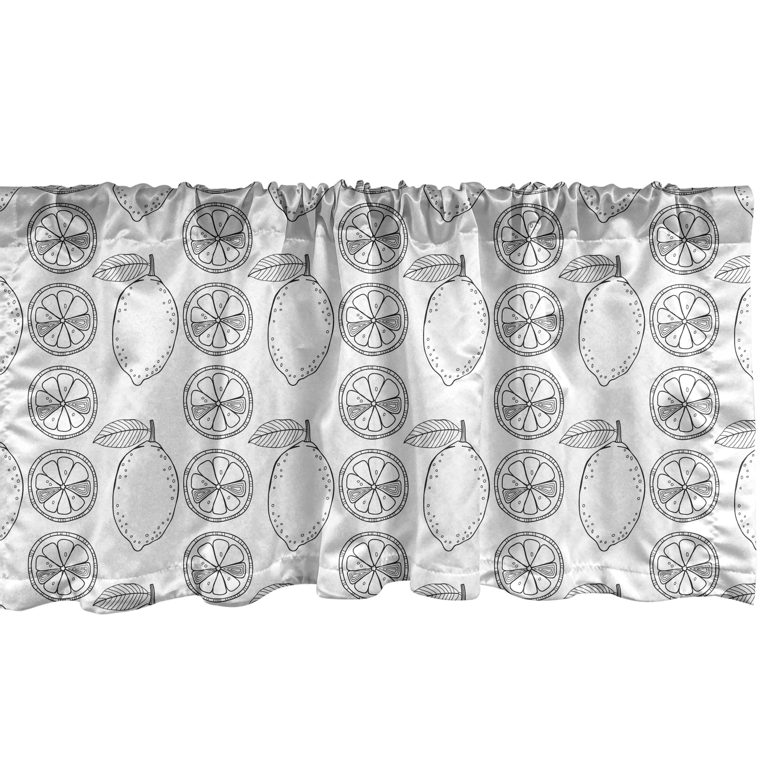Lemon Window Valance, Outline Monochrome Art Pattern of Halved Citrus ...