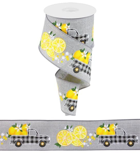 Lemon Wired Ribbon, Yellow Black, 2.5 inch x 10 Yard, Gingham Truck ...