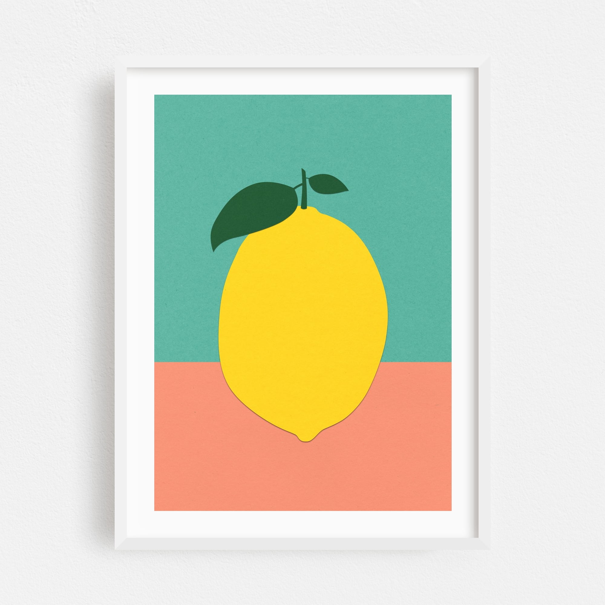 Lemon With Two Leaves - Illustration Fruit Lemon Minimalist Modern Art ...