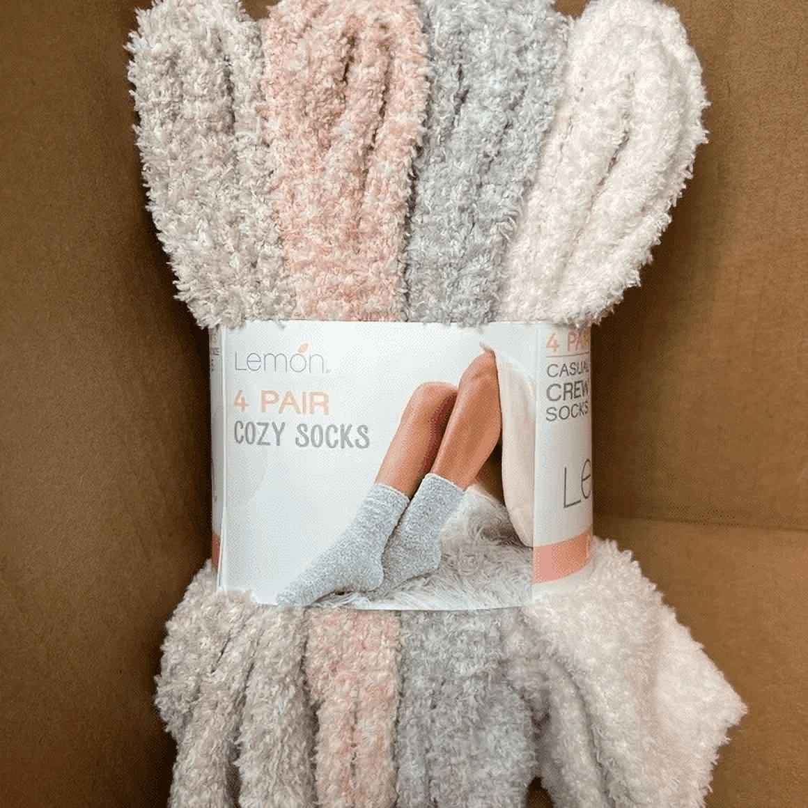 Lemon Women's 4-Pair Casual Crew Cozy Soft Socks in Peach/Beige, Fits ...
