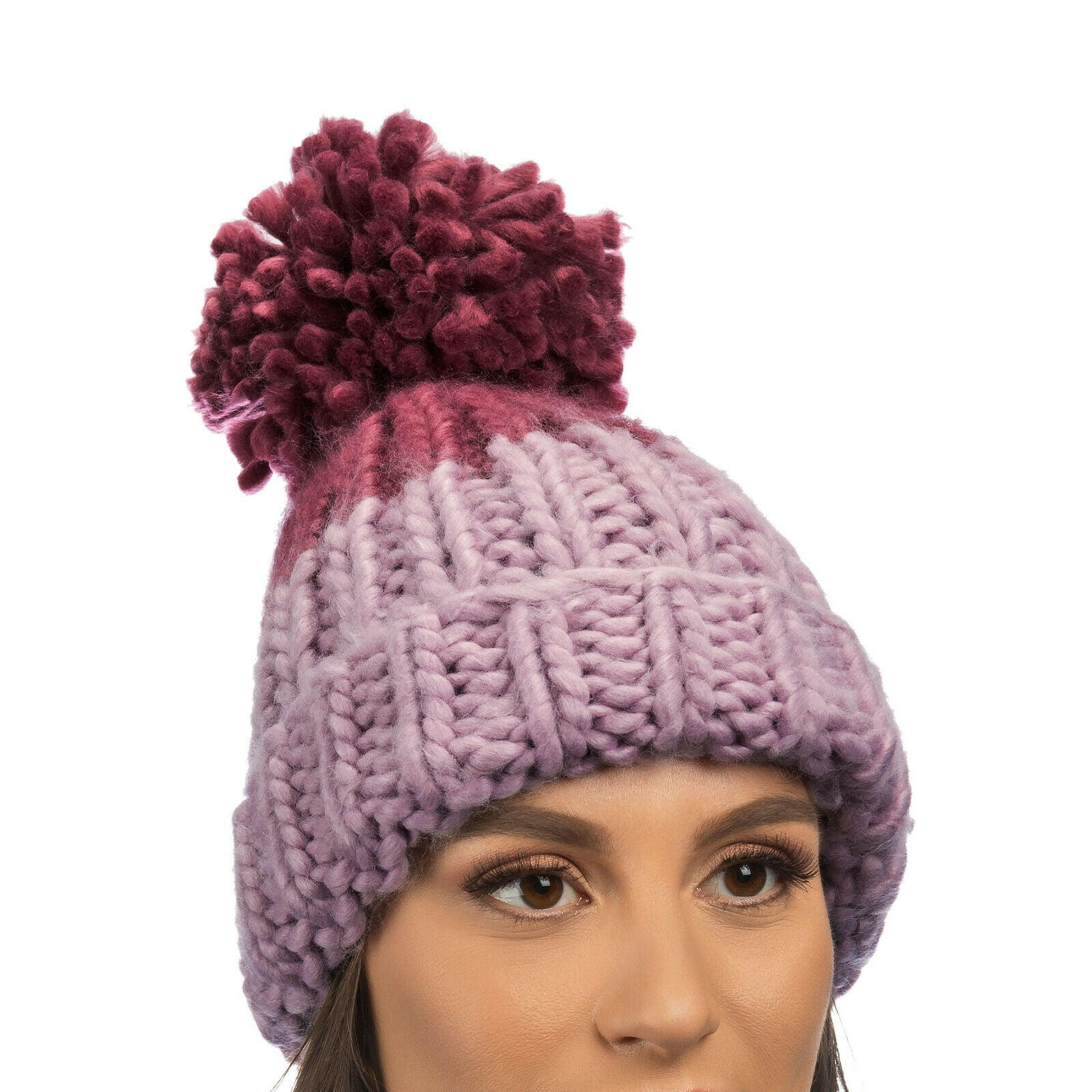 Lemon Women's Colorblock Hand Knit Beanie One Size Pink/Purple 688 - CW ...