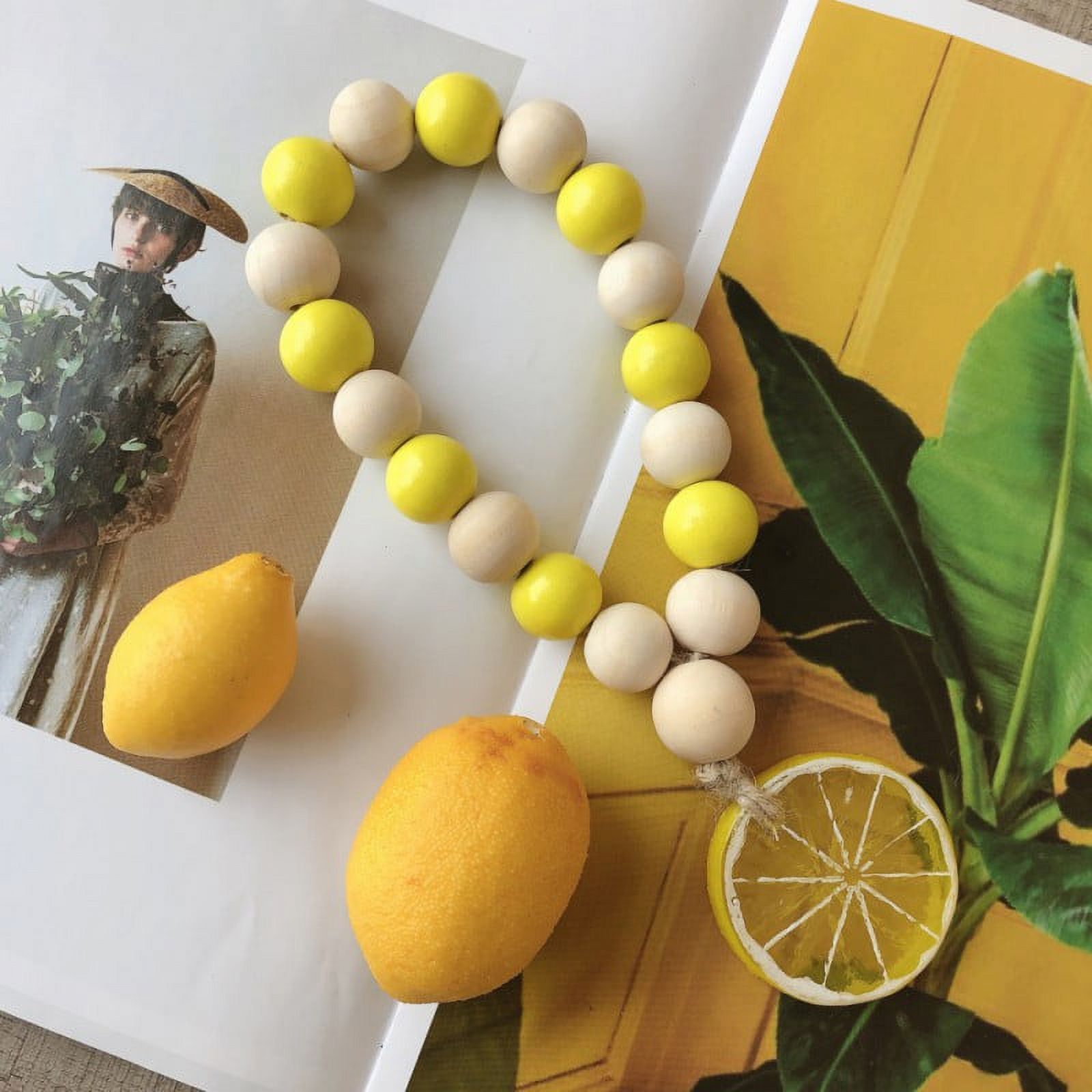 Lemon Wood Bead Garland Farmhouse Rustic Beads with Jute Buffalo Plaid ...