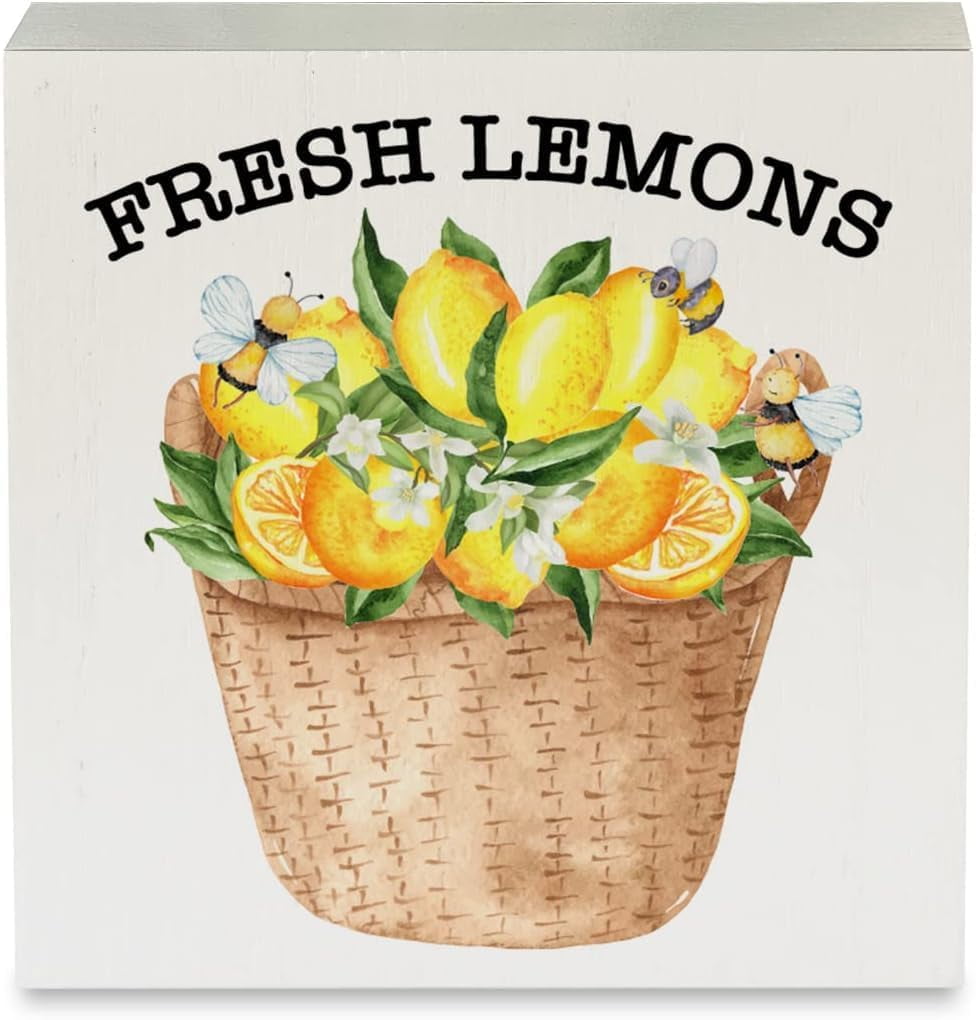 Lemon Wood Box Sign Rustic Lemons Wooden Box Sign Decorative Sign Block ...