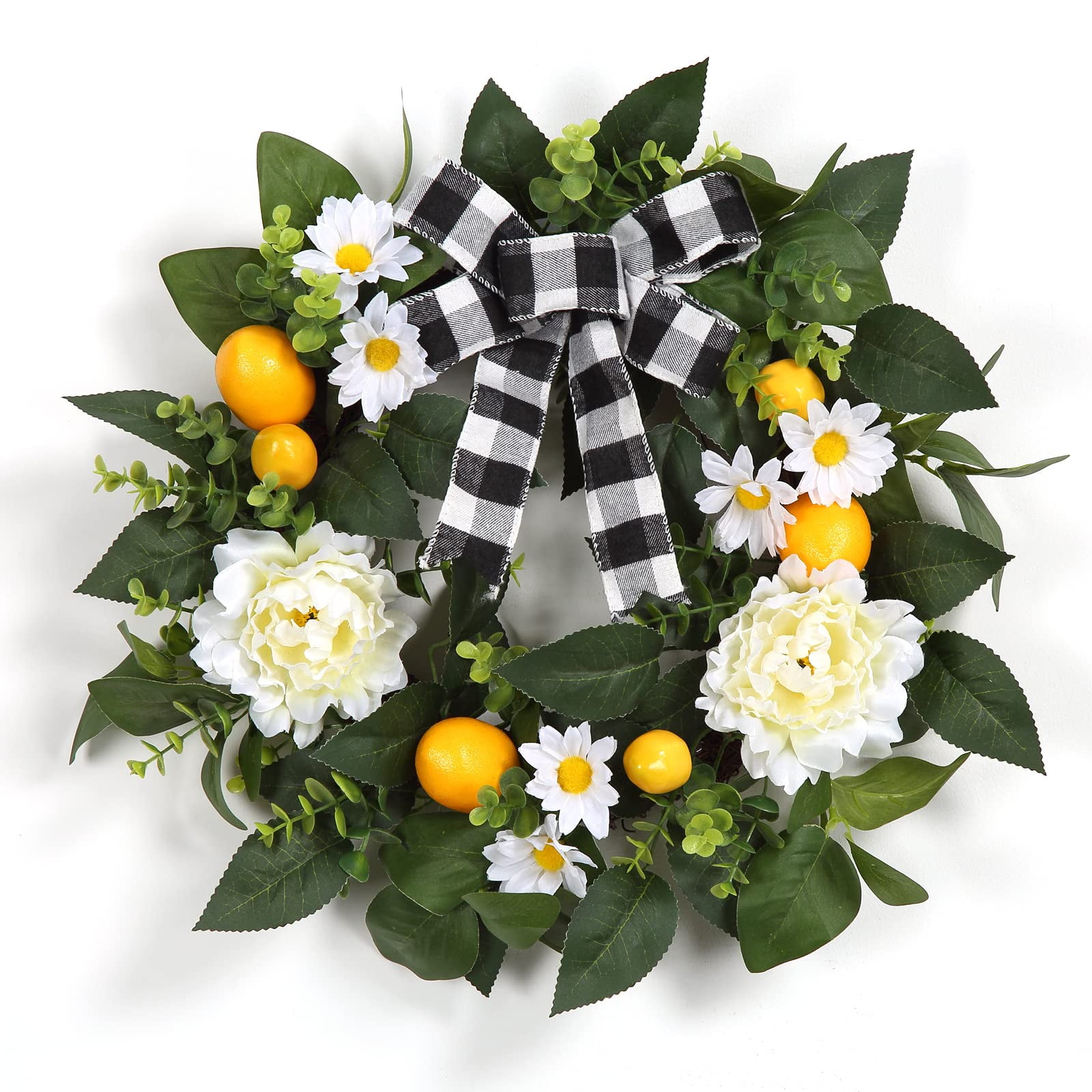 Lemon Wreath for Front Door, 20In Summer Wreaths with Fruit Lemon Peony ...