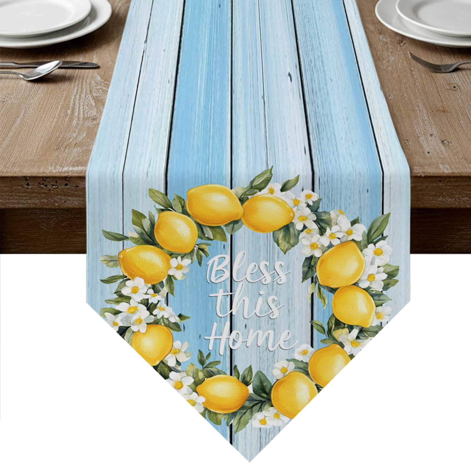 Lemon Wreath Table Runner Linen Burlap Table Runner 72 Inches Long ...