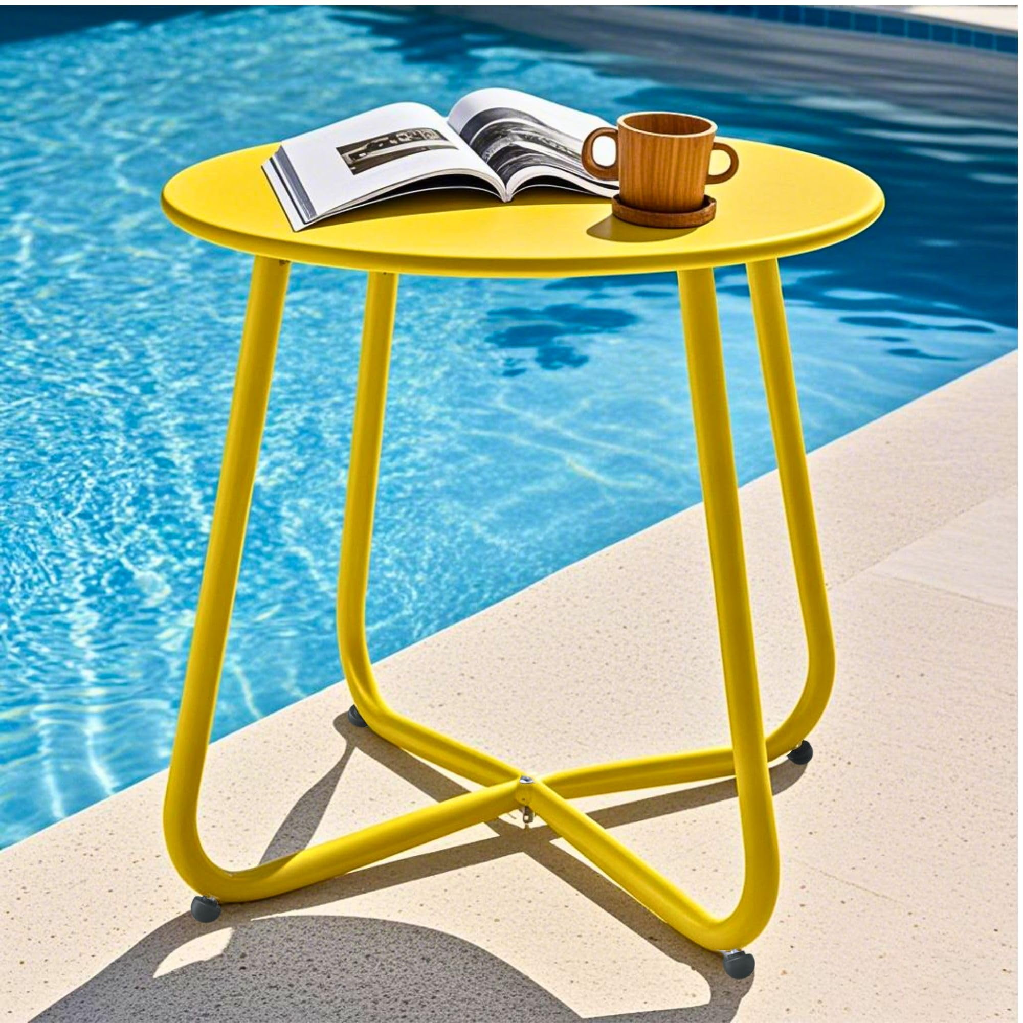 Lemon Yellow 18 Inch Patio Table, Steel Outdoor Side Table for Garden ...