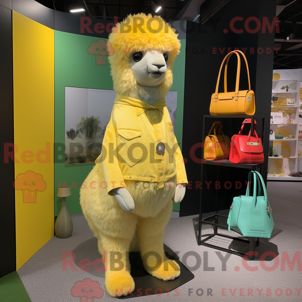 Lemon Yellow Alpaca REDBROKOLY mascot costume character dressed with a ...
