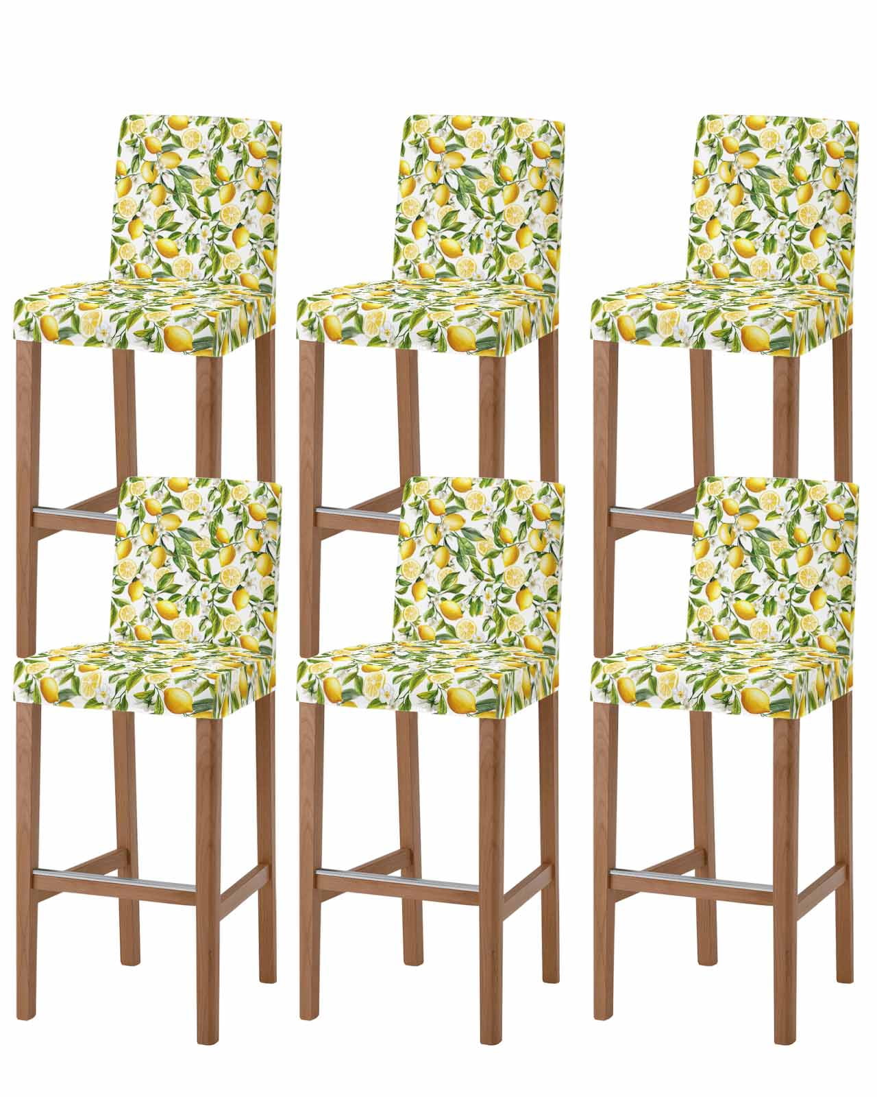Lemon Yellow Bar Stool Covers Set of 6, Country Watercolor Floral Leaf ...