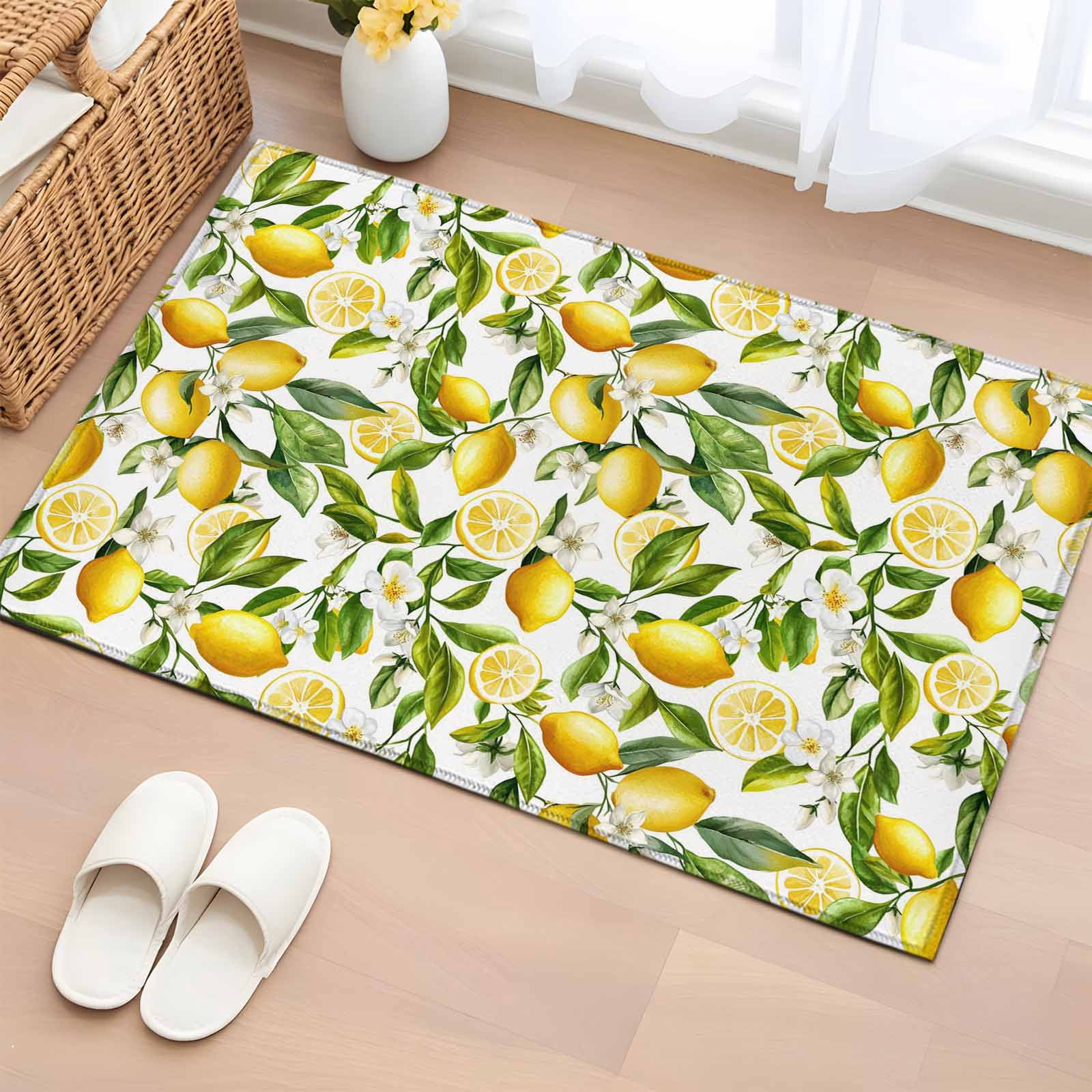 Lemon Yellow Bathroom Mats 2x3 FT,Non Slip Small Kitchen Mat,Country ...