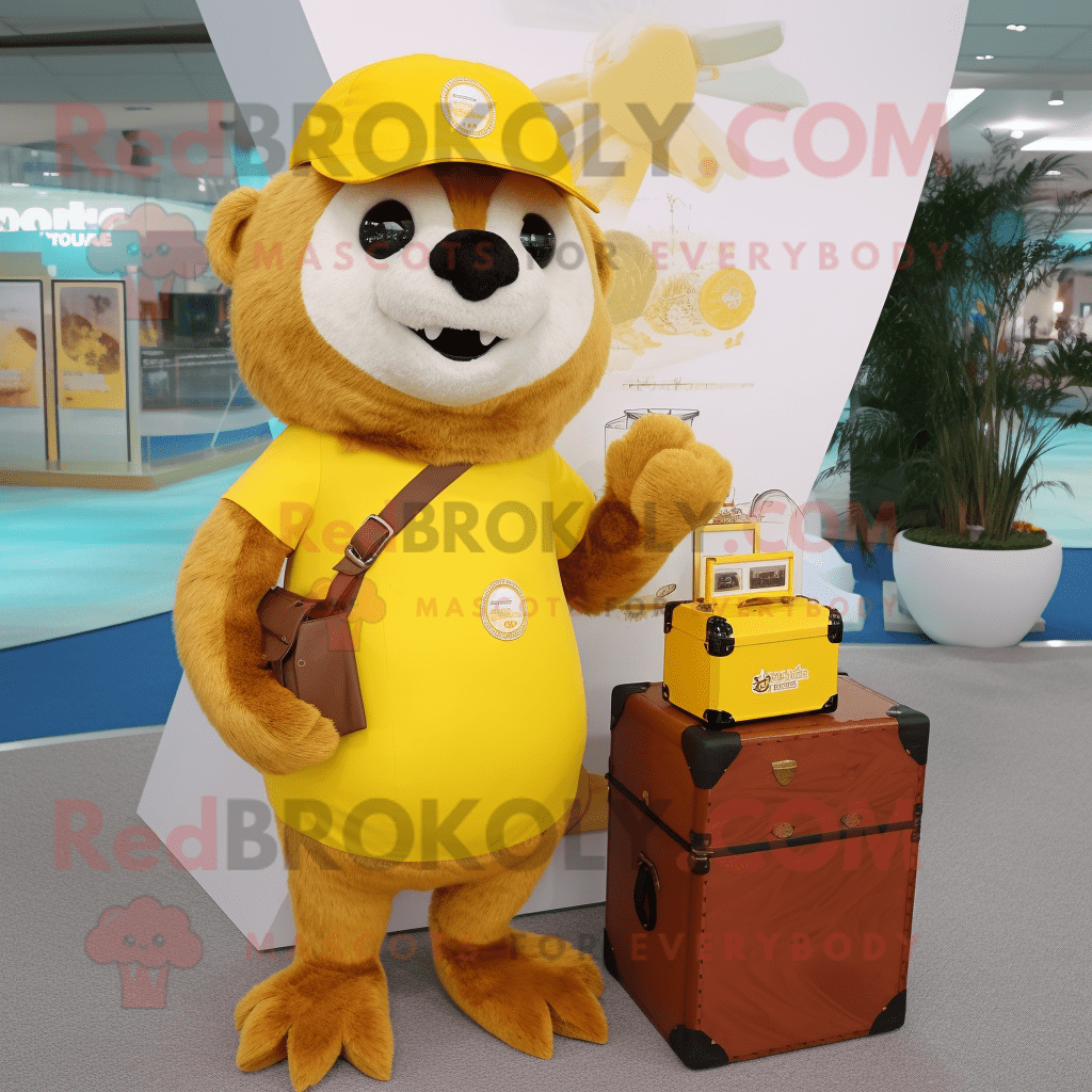 Lemon Yellow Beaver REDBROKOLY mascot costume character dressed with a ...