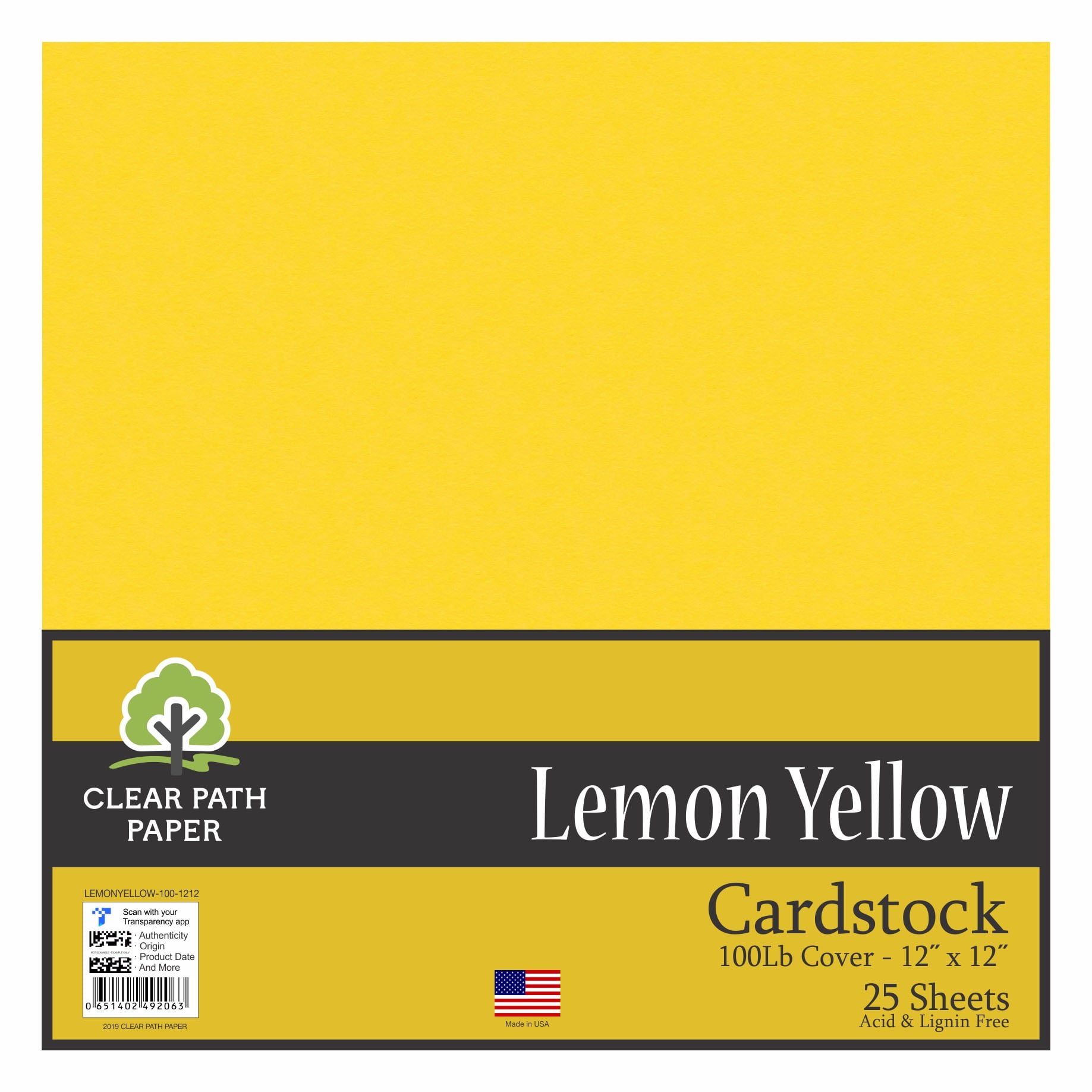 Lemon Yellow Cardstock - 12 x 12 inch - 100Lb Cover - 25 Sheets - Clear ...