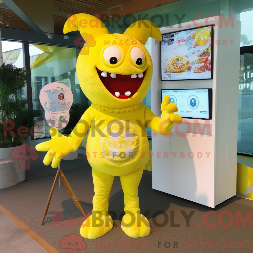 Lemon Yellow Demon REDBROKOLY mascot costume character dressed with a ...