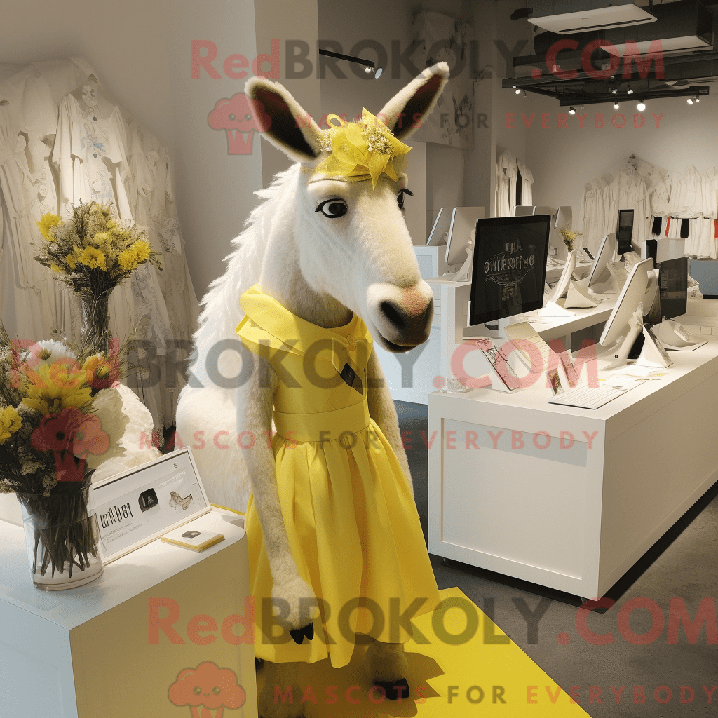 Lemon Yellow Donkey REDBROKOLY mascot costume character dressed with a ...
