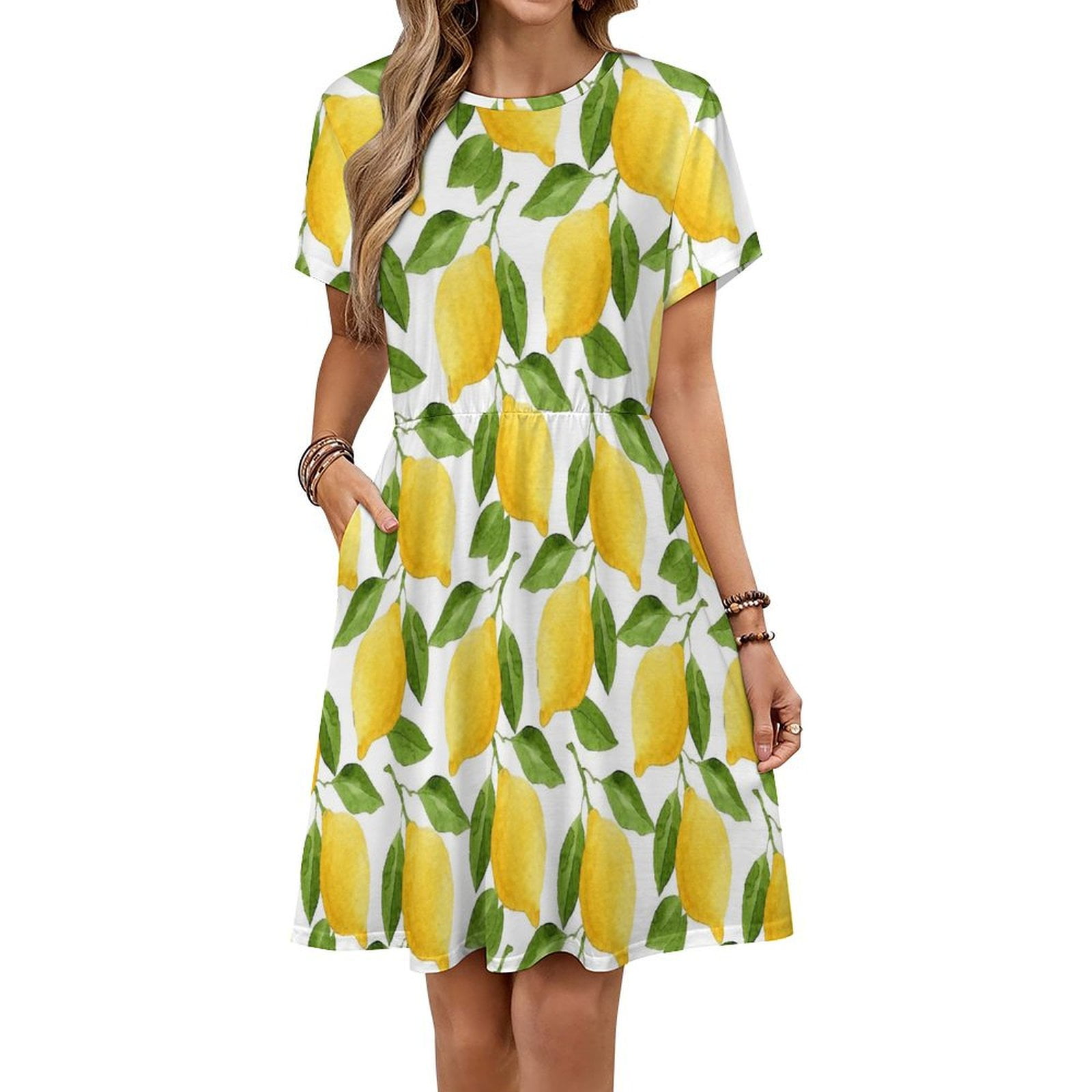 Lemon Yellow Dress Summer Street Style Dresses Female Short Sleeve ...
