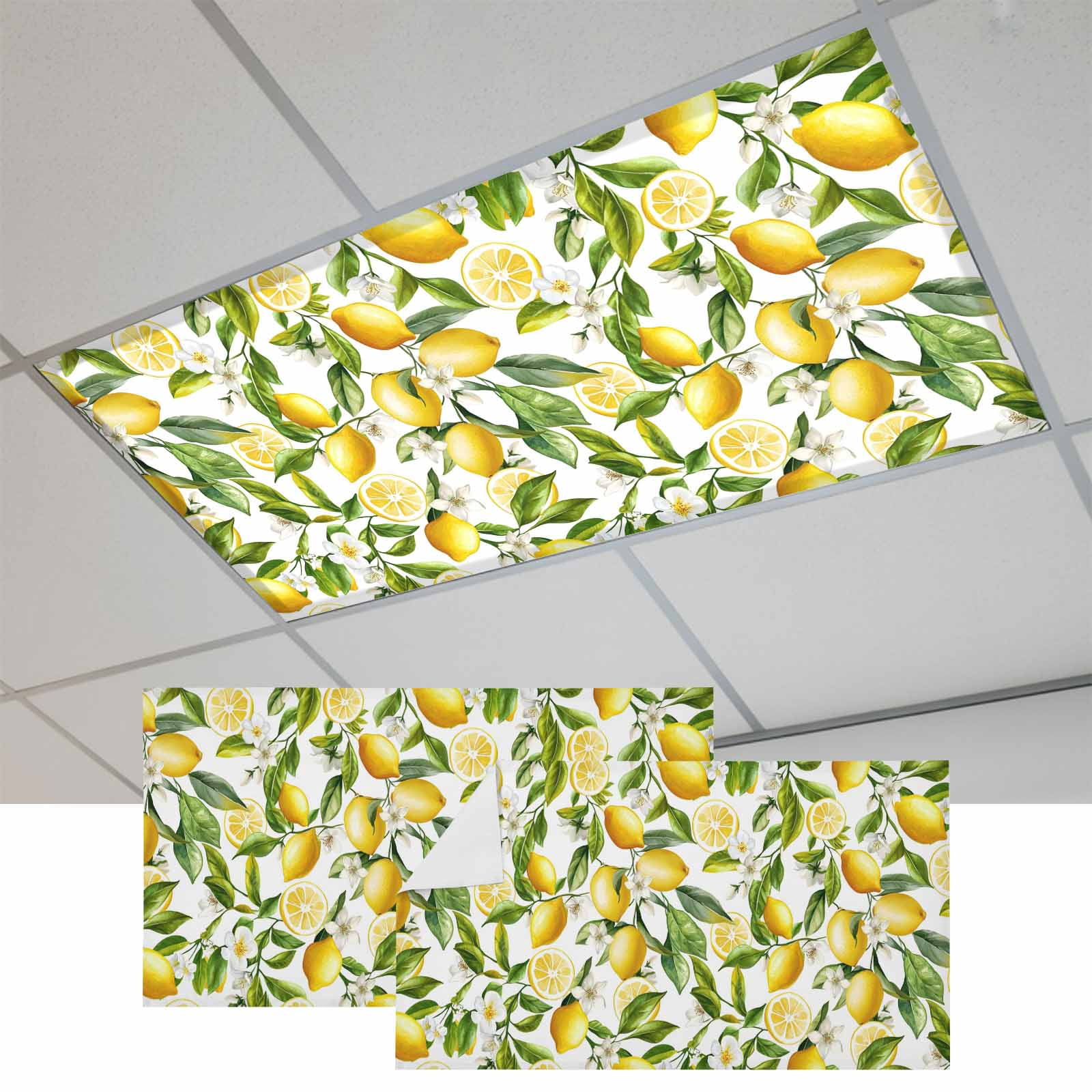 Lemon Yellow Fluorescent Light Covers, Country Watercolor Floral Leaf ...