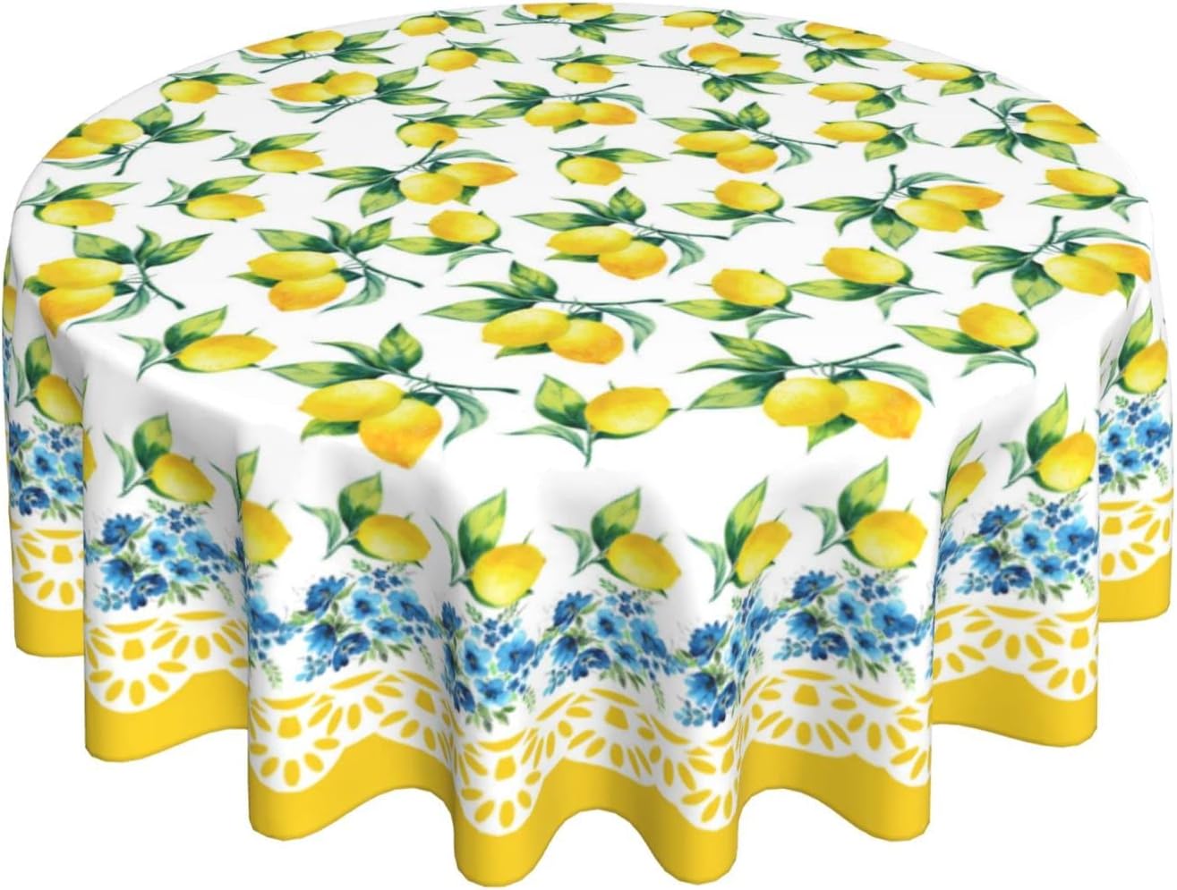 Lemon Yellow Fruit Flower Spring Summer Round Tablecloth Waterproof ...
