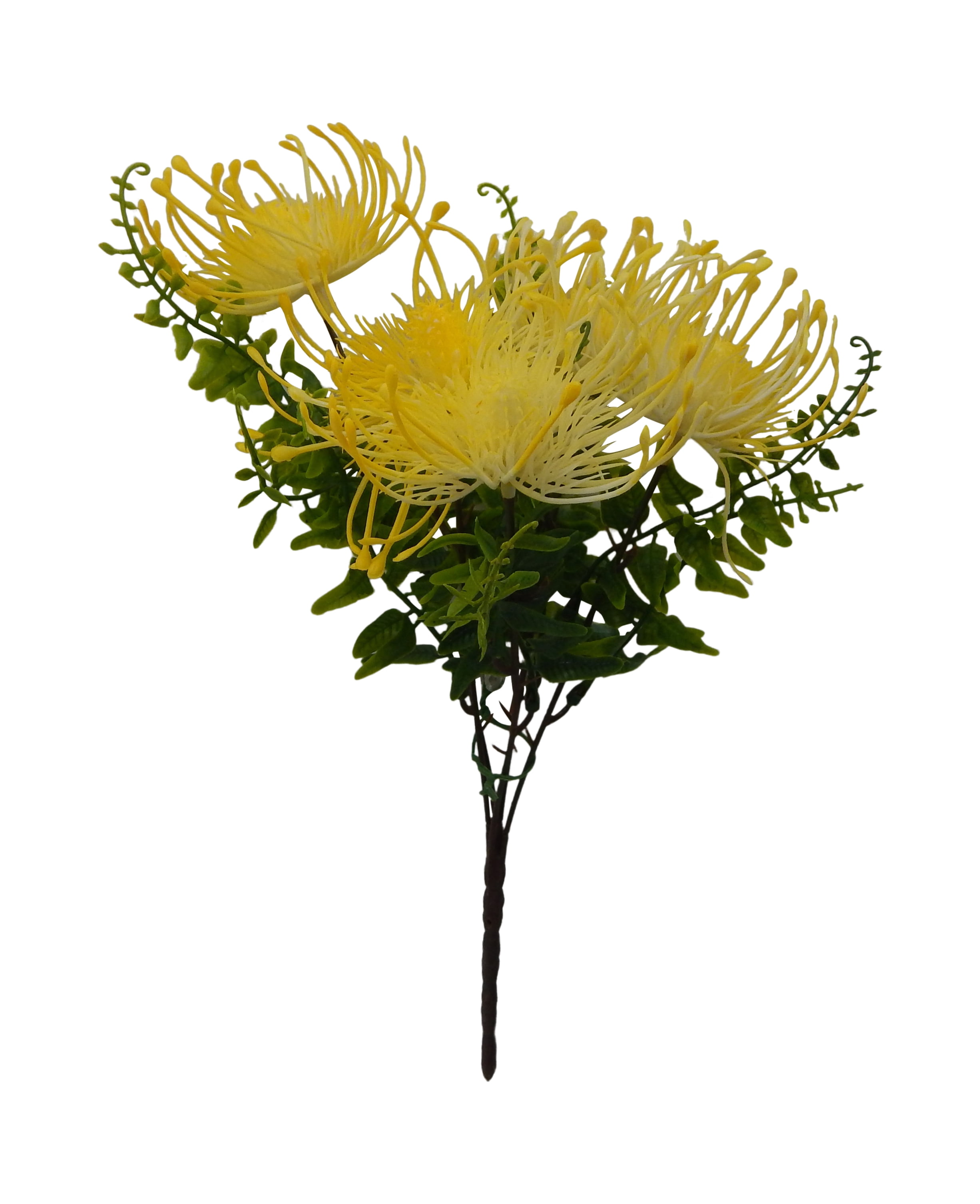 Lemon Yellow Fuji Mum 12in Artificial Polysilk Faux Fake Greenery Grass ...
