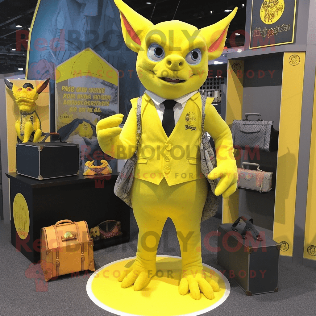 Lemon Yellow Gargoyle REDBROKOLY mascot costume character dressed with ...