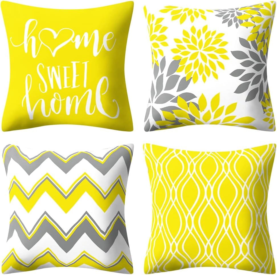 Lemon Yellow Geometric Throw Pillows Cover 18x18 Set of 4 Outdoor ...