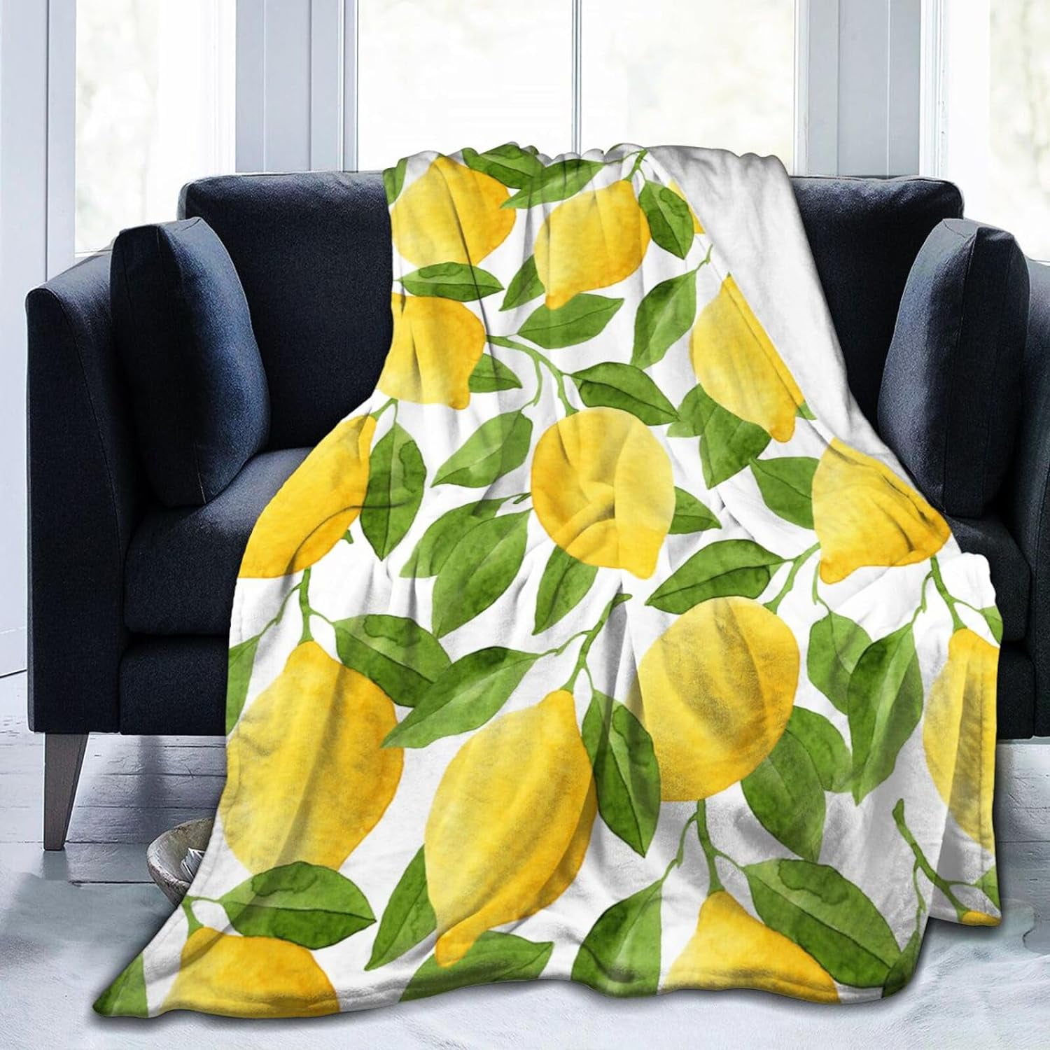 Lemon Yellow Green Blanket, Soft Blankets Flannel Bed Throw Cozy ...