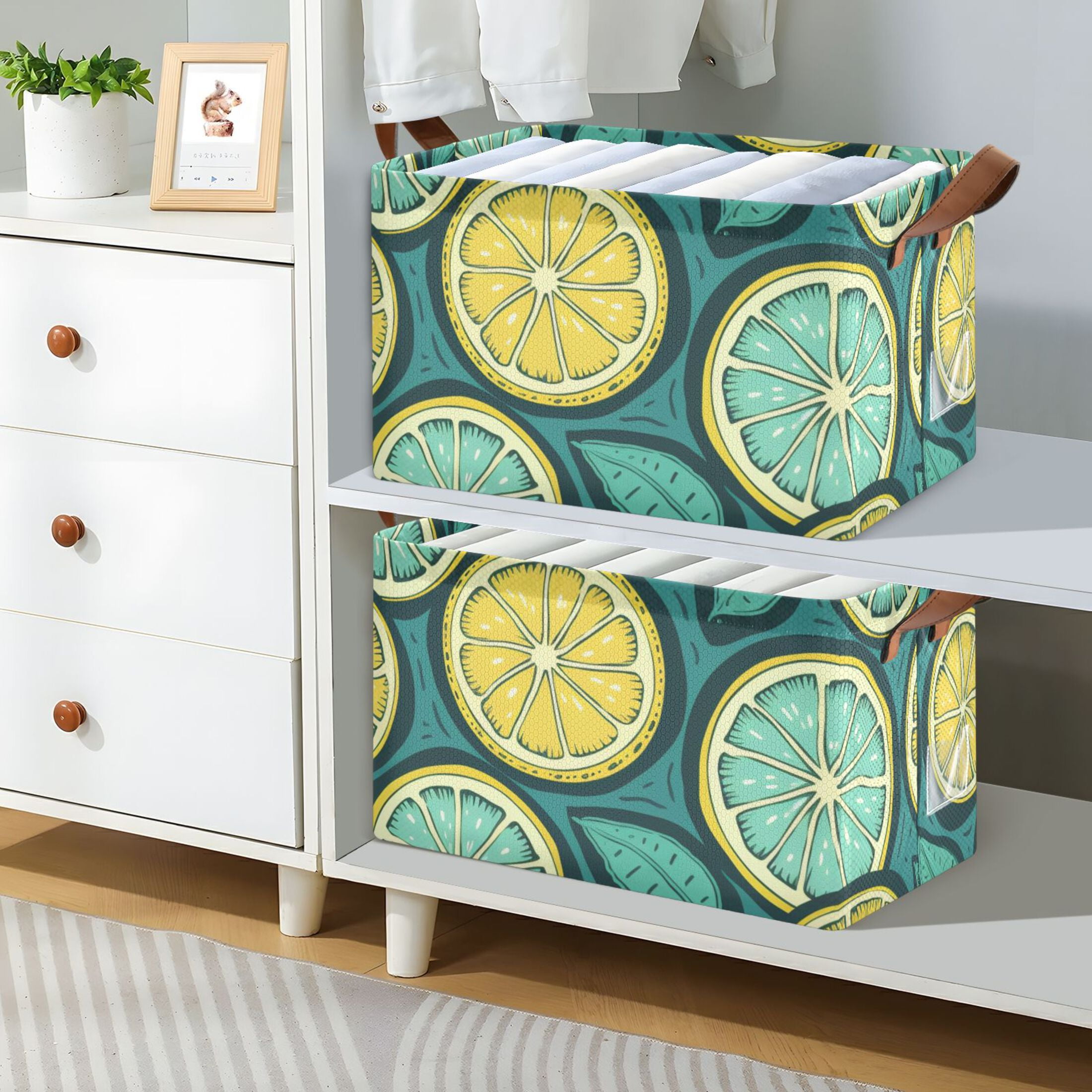 Lemon Yellow Green Foldable Storage Large Fabric Storage Baskets ...