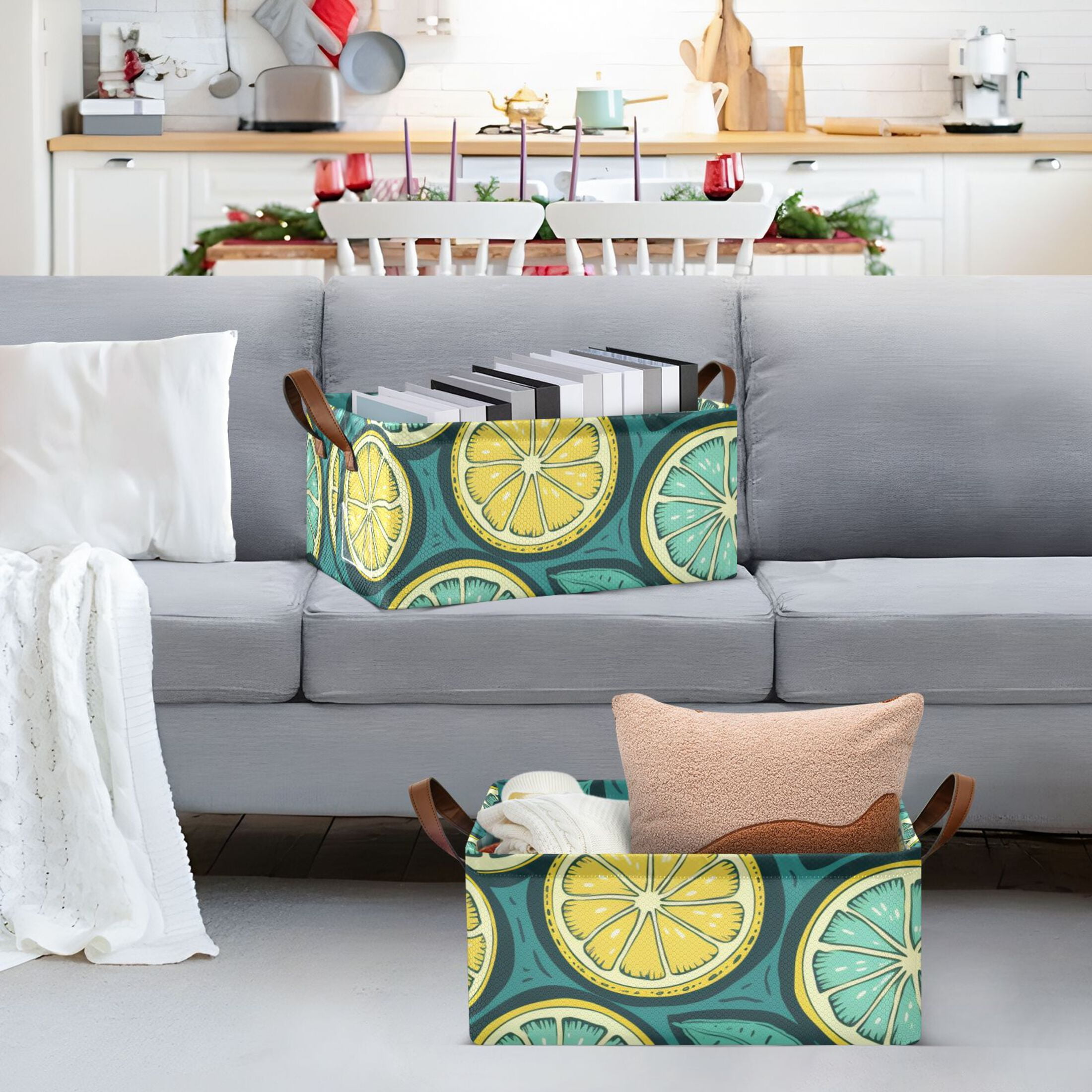 Lemon Yellow Green Storage Bins with Handles Foldable Storage Baskets ...