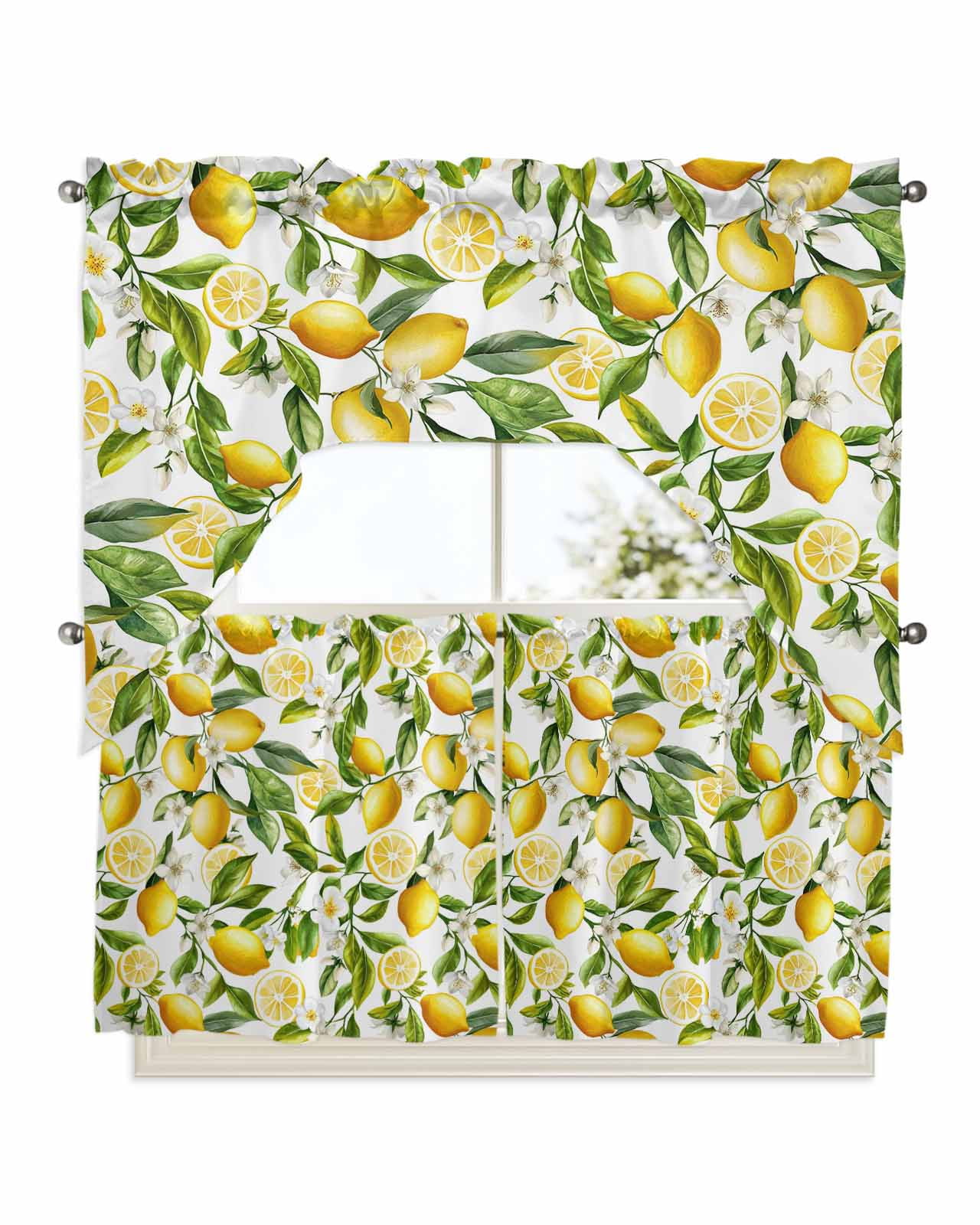 Lemon Yellow Kitchen Curtains Swag Valance and Tier Curtains Set 24 ...