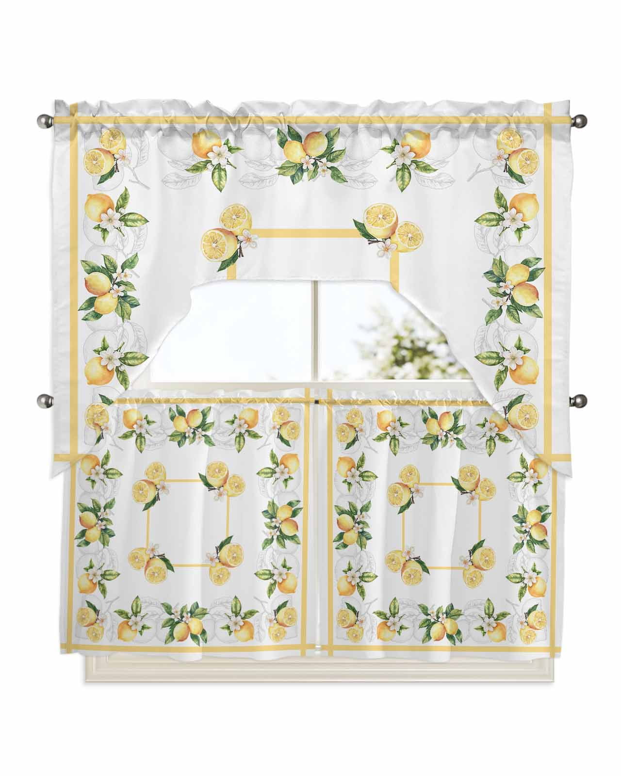 Lemon Yellow Kitchen Curtains Swag Valance and Tier Curtains Set 24 ...