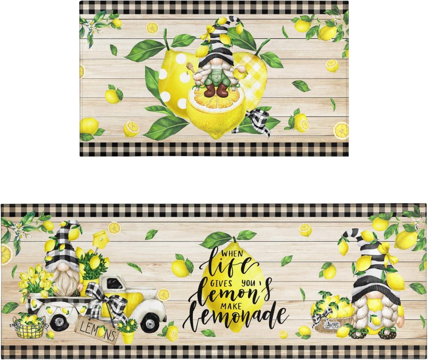 Lemon Yellow Kitchen Rug Mat Gnome Summer Kitchen Rugs Sets of 2 ...