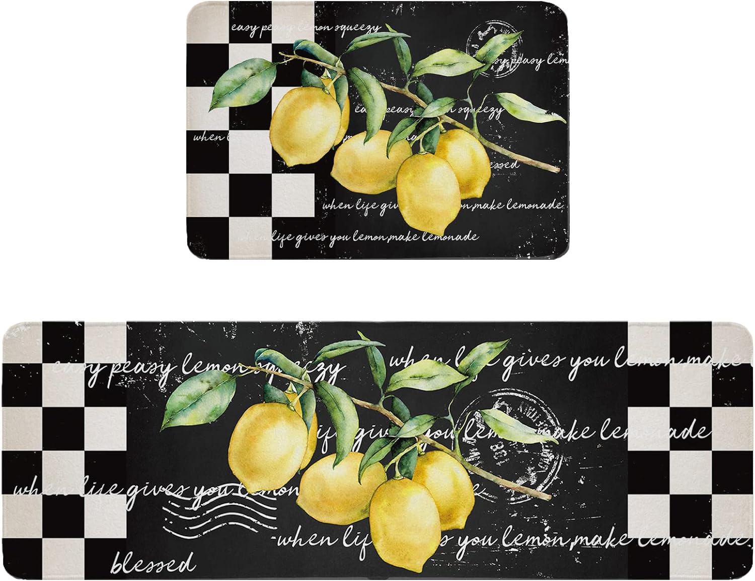 Lemon Yellow Kitchen Runner Rug Mat, Washable Area Rugs Carpet Tropical ...