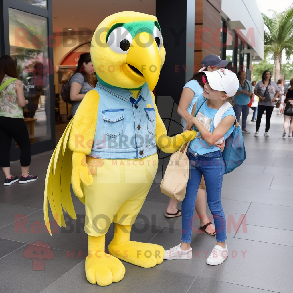 Lemon Yellow Macaw REDBROKOLY mascot costume character dressed with a ...