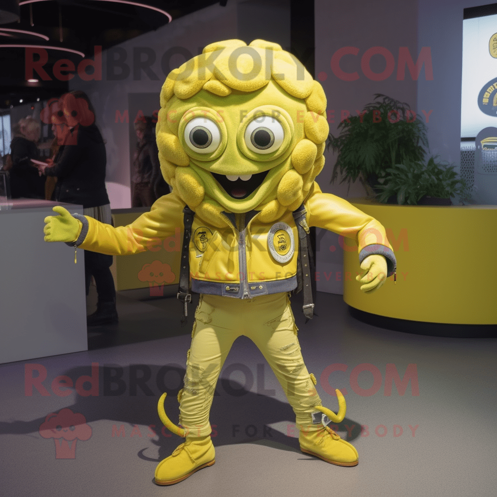 Lemon Yellow Medusa REDBROKOLY mascot costume character dressed with a ...