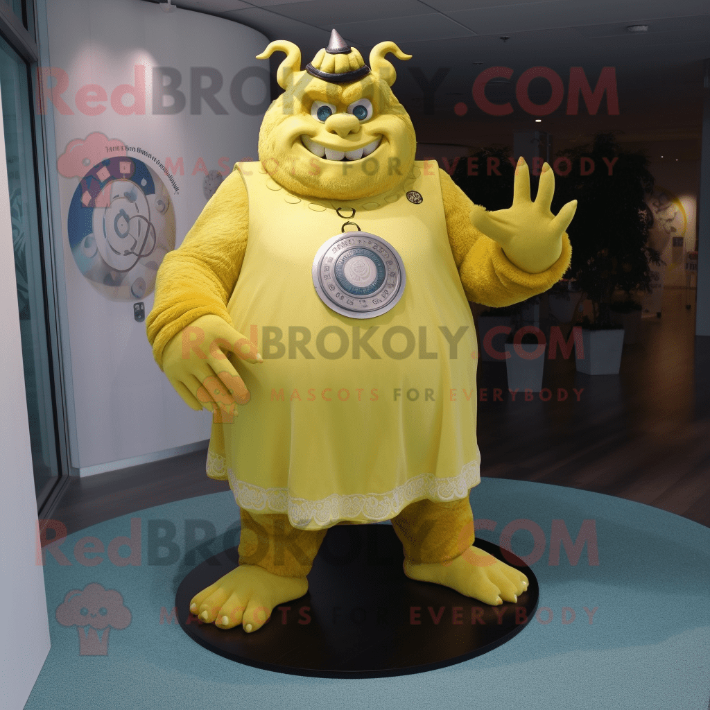 Lemon Yellow Ogre REDBROKOLY mascot costume character dressed with a ...