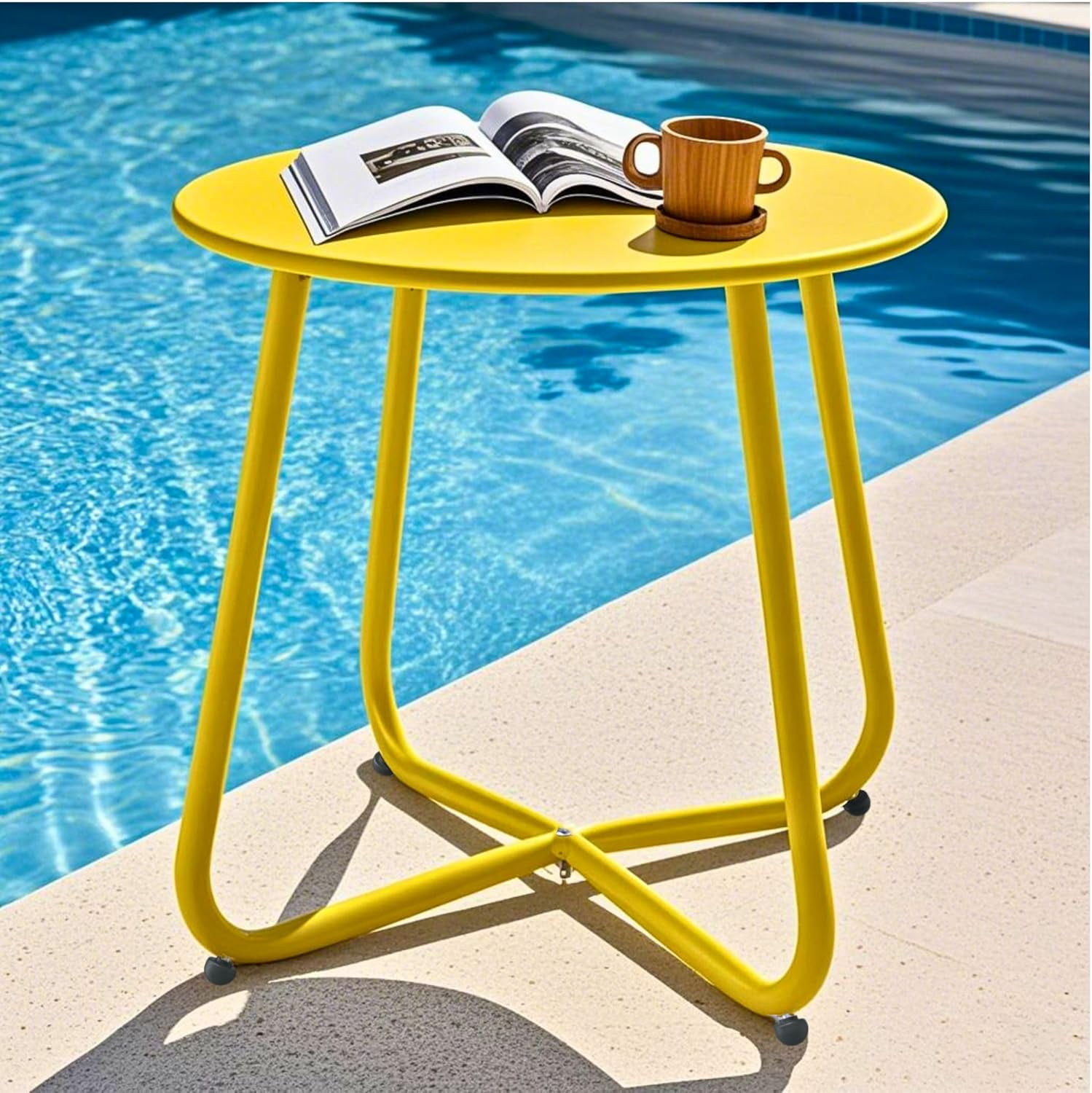 Lemon Yellow Patio Side Table, 18" Weatherproof Steel Outdoor Indoor ...