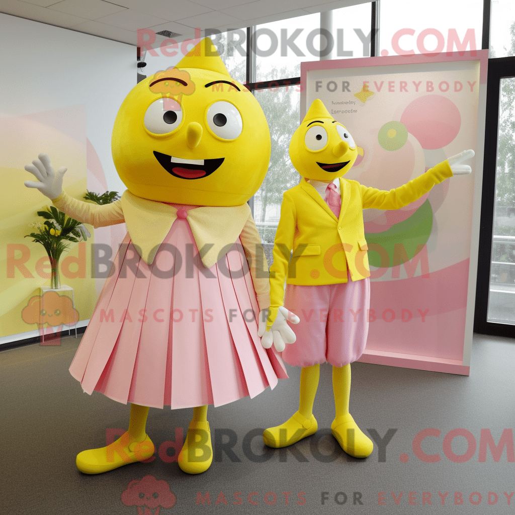 Lemon Yellow Pink REDBROKOLY mascot costume character dressed with a A ...